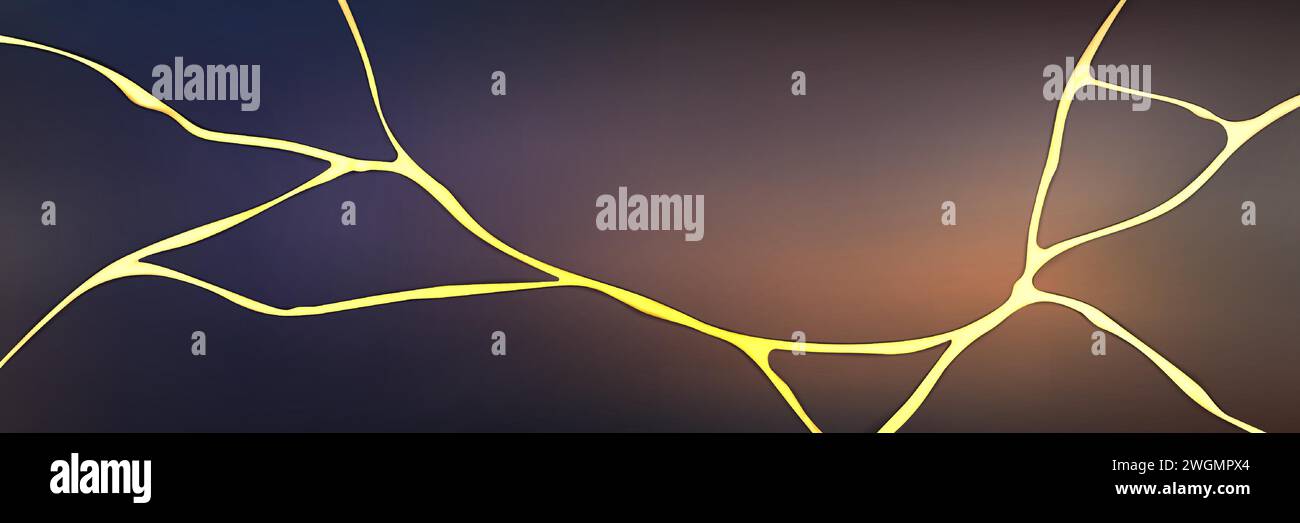 Golden kintsugi crack pattern on gray background. Vector realistic ...