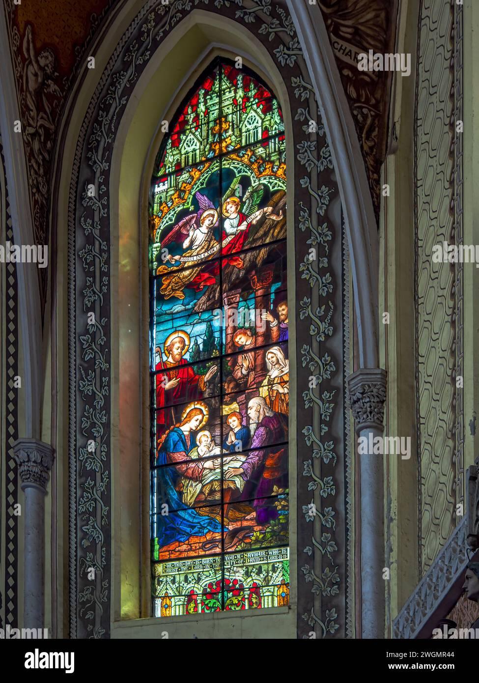 02 01 2024 Vintage Old stained glass Painting in Cathedral of the Holy ...