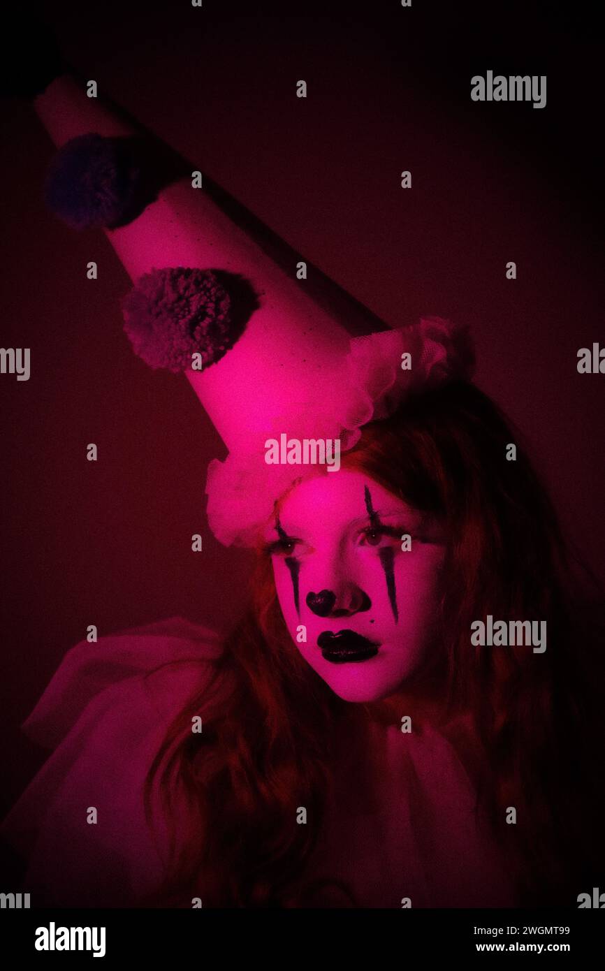 Pink creepy, sad, evil, horror, scary clown, halloween photoshoot ...