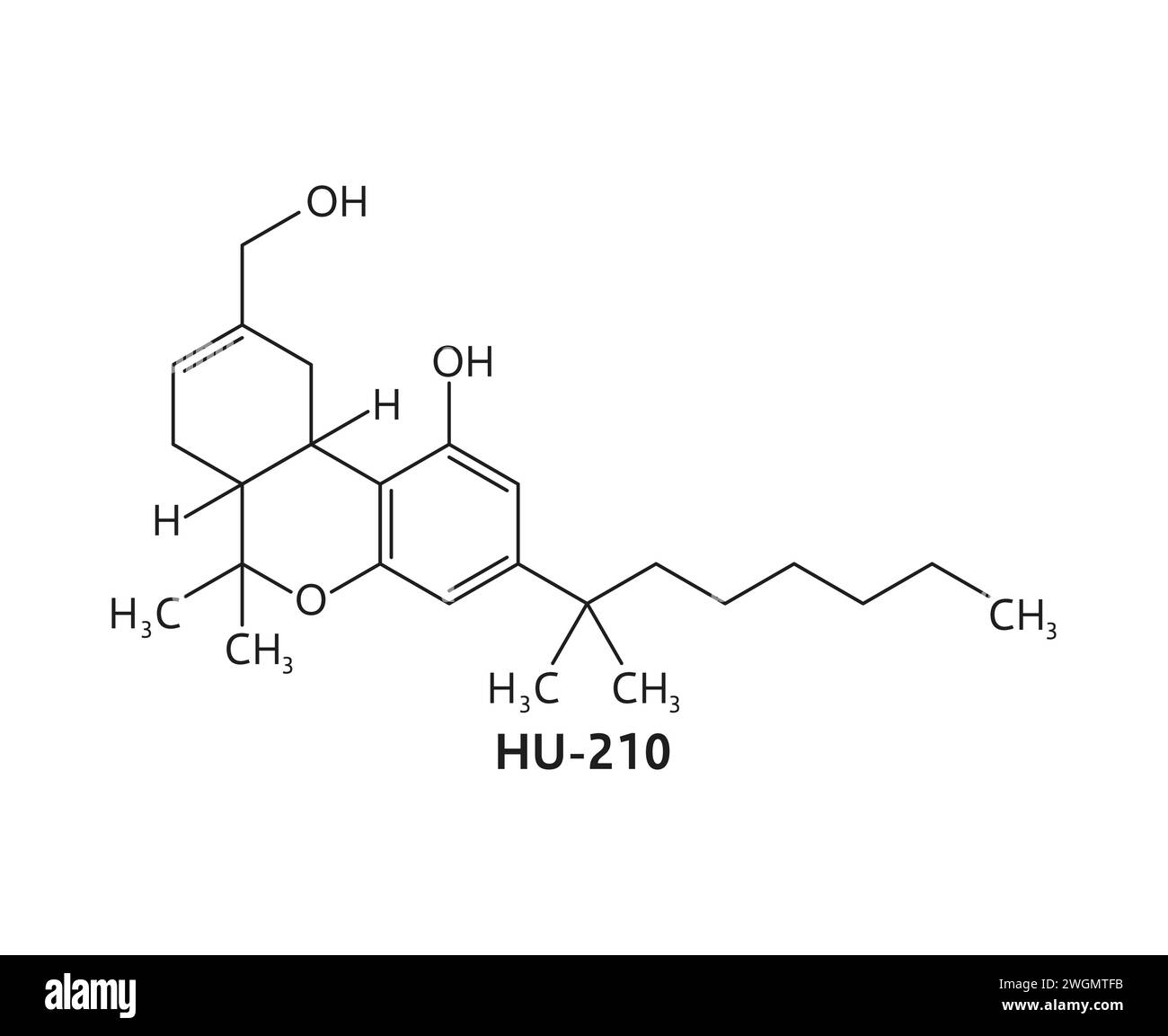 HU-210 drug molecule and chemical formula structure of narcotic ...