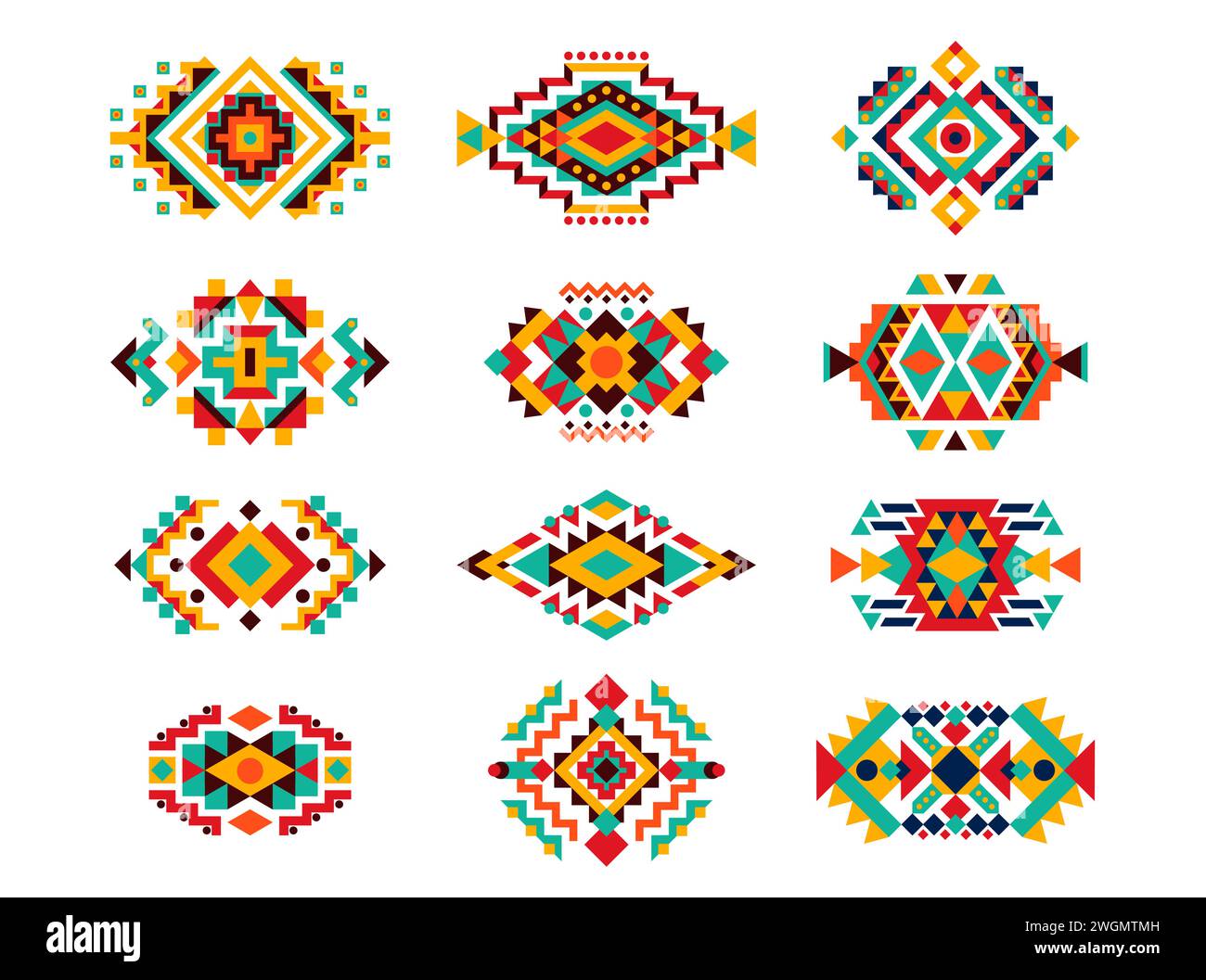 Mexican tribal folk motif patterns. Ethnic ornament vector set, feature ...