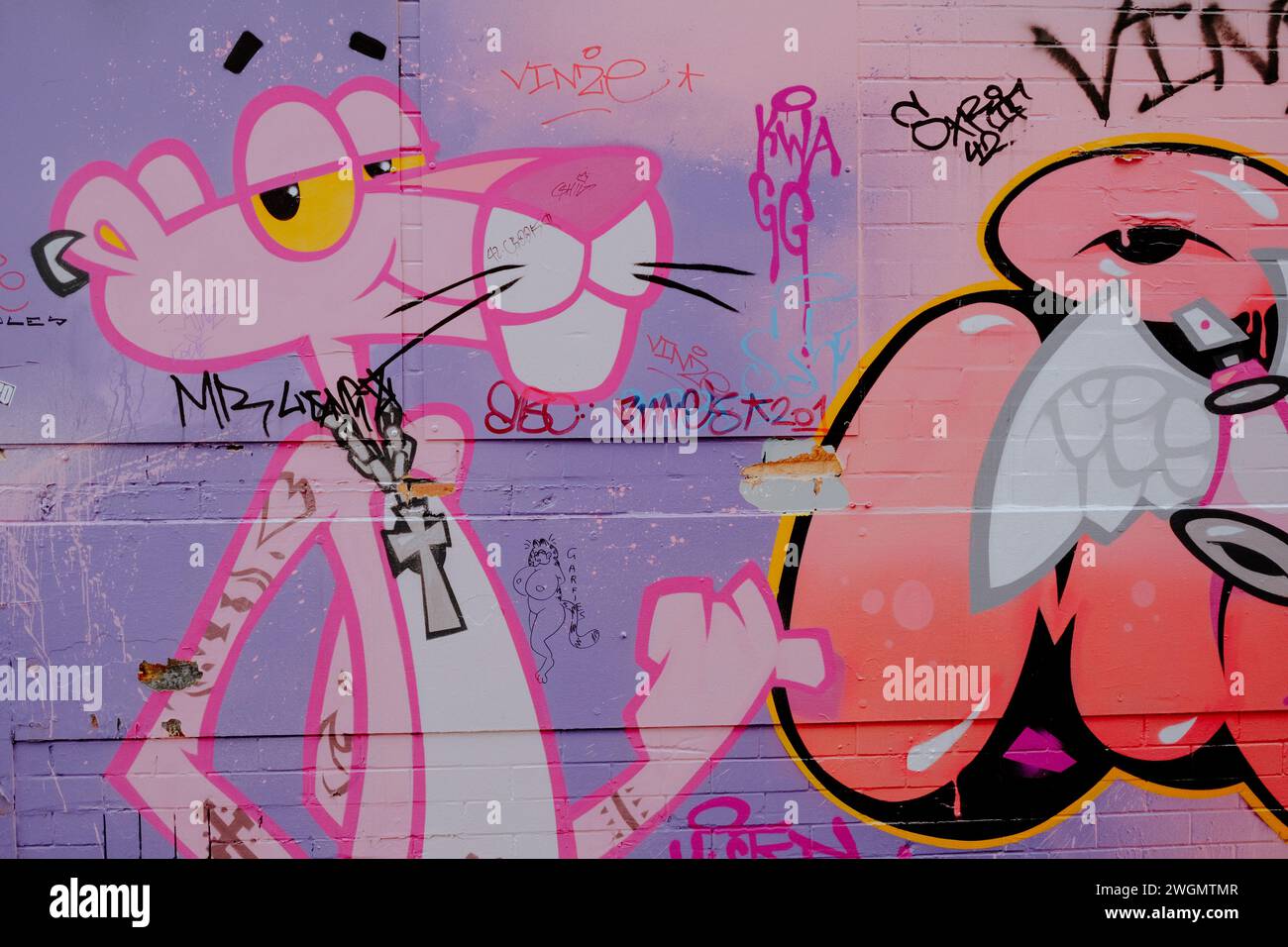 Pink panther graffiti Wall Street art, SOPO, Southport, Australia Stock ...