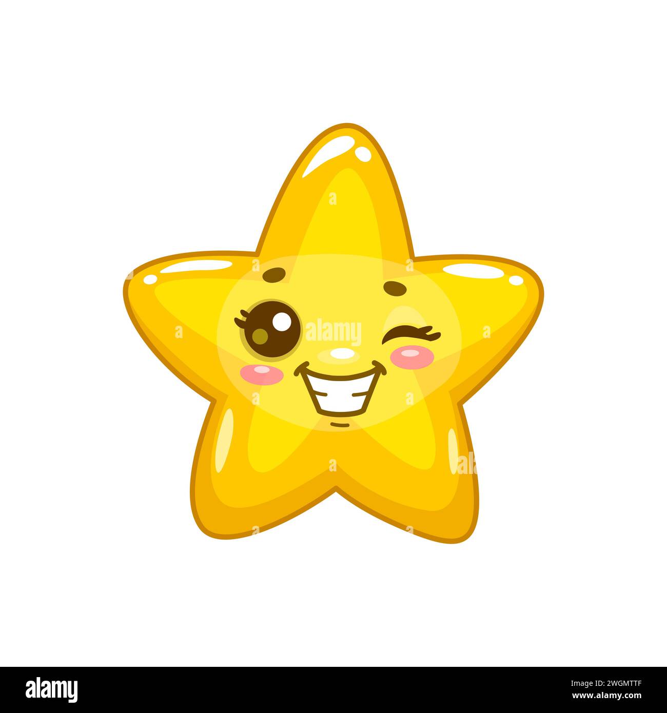 Star, happy cartoon funny character with kawaii face, vector cute smile ...