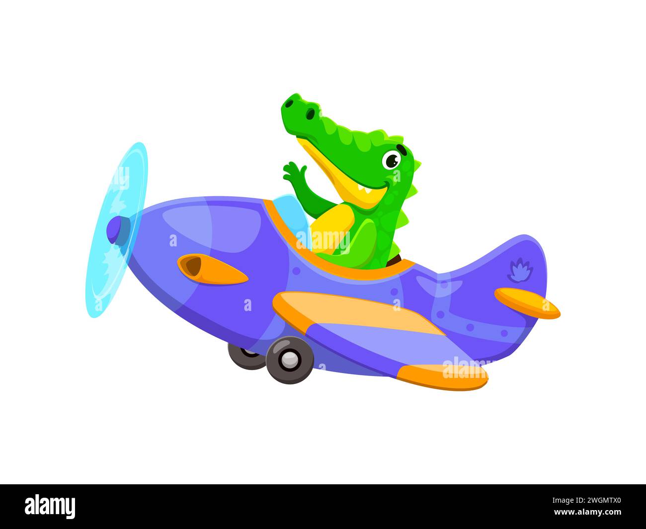 Baby animal character on plane. Cartoon animal crocodile kid airplane ...