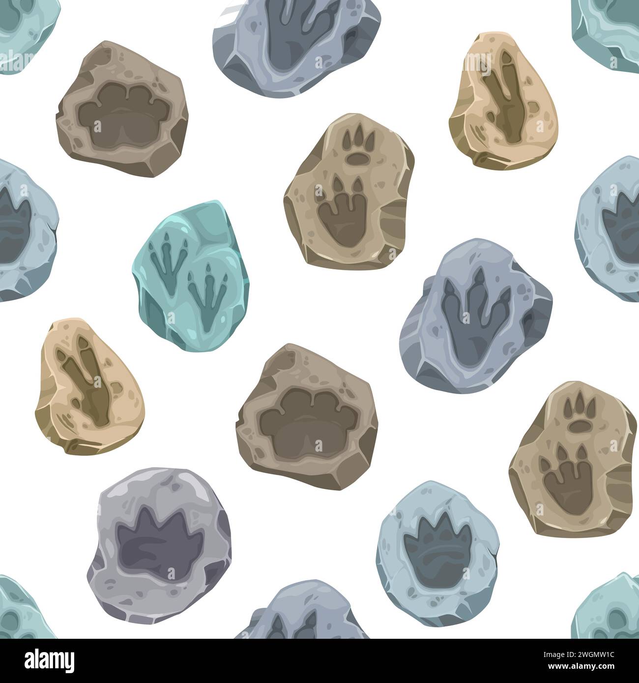 Ancient dinosaur footprints, fossils seamless pattern. Fabric or ...