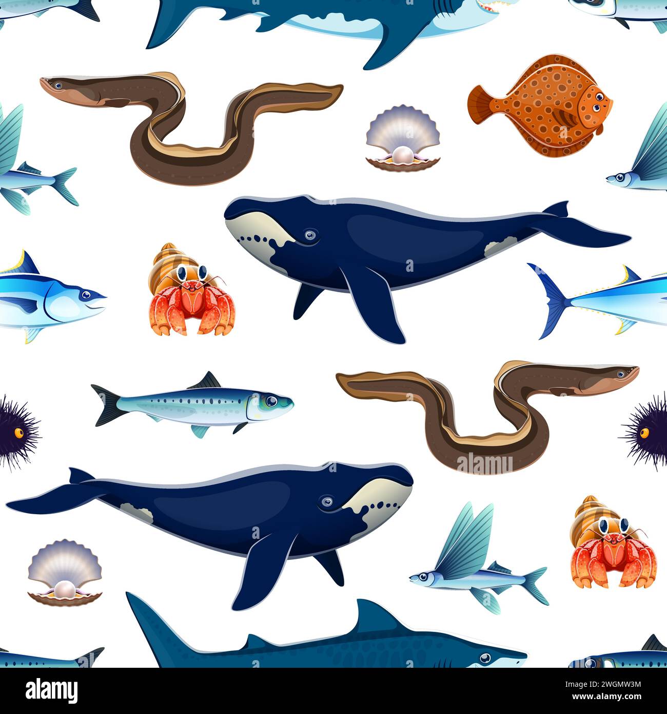 Cartoon sea animals seamless pattern. Fabric or textile pattern ...