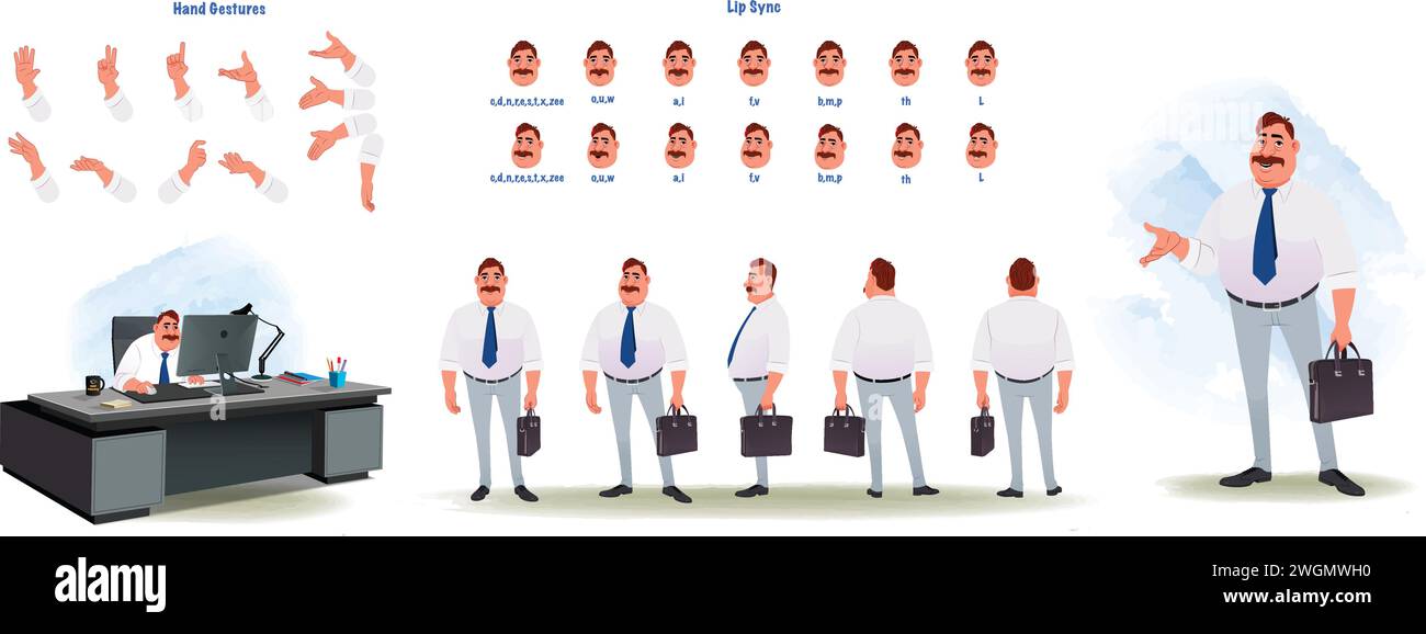 A business man modelsheet. Businessman turn around sheet, hand gestures ...