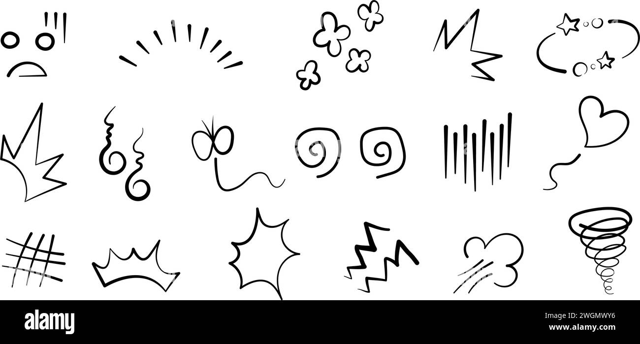 Anime manga comic emoticon element graphic effects hand drawn doodle ...