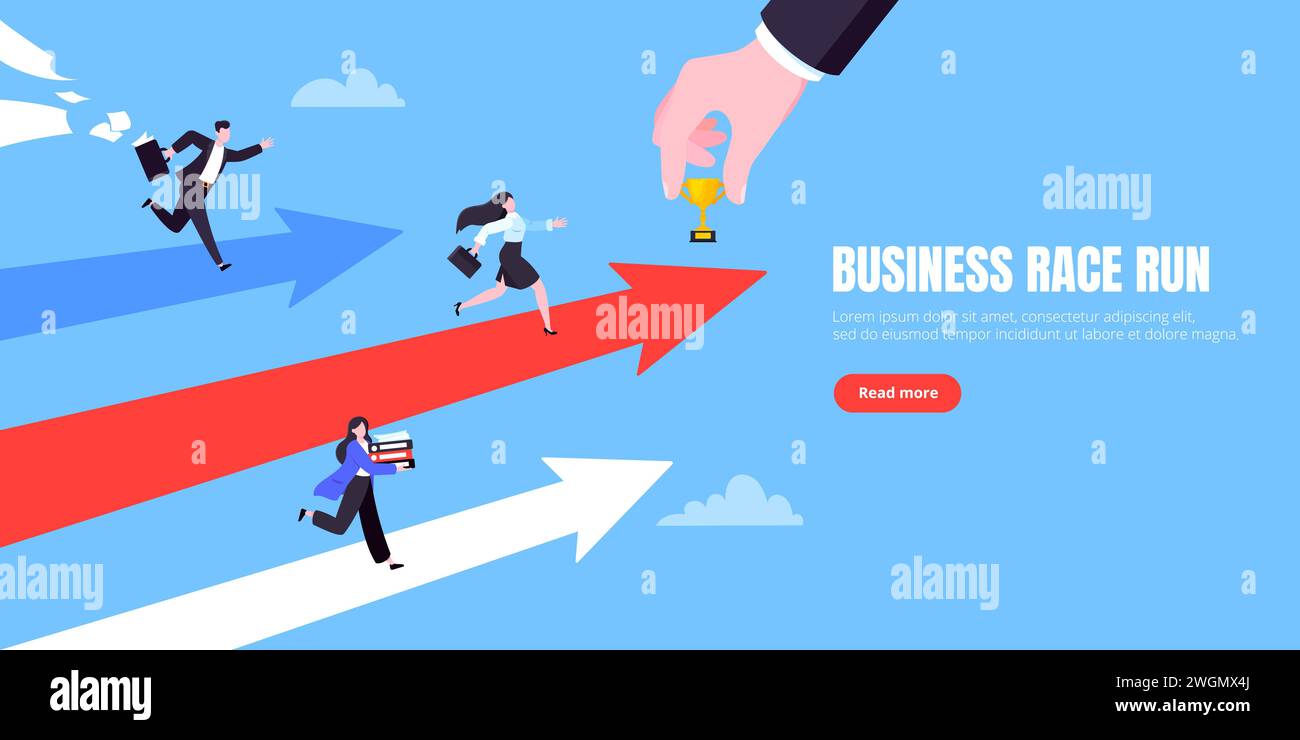 Business career competition with man and woman business persons running ...