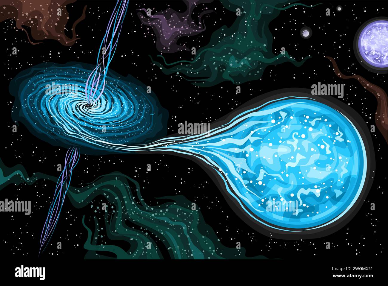 Vector illustration of Black Hole, astronomical horizontal poster with ...