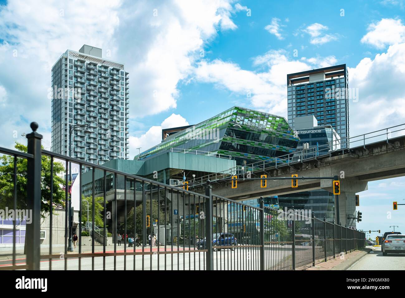 Street traffic at Surrey downtown area. Busy Urban streets in Surrey BC ...