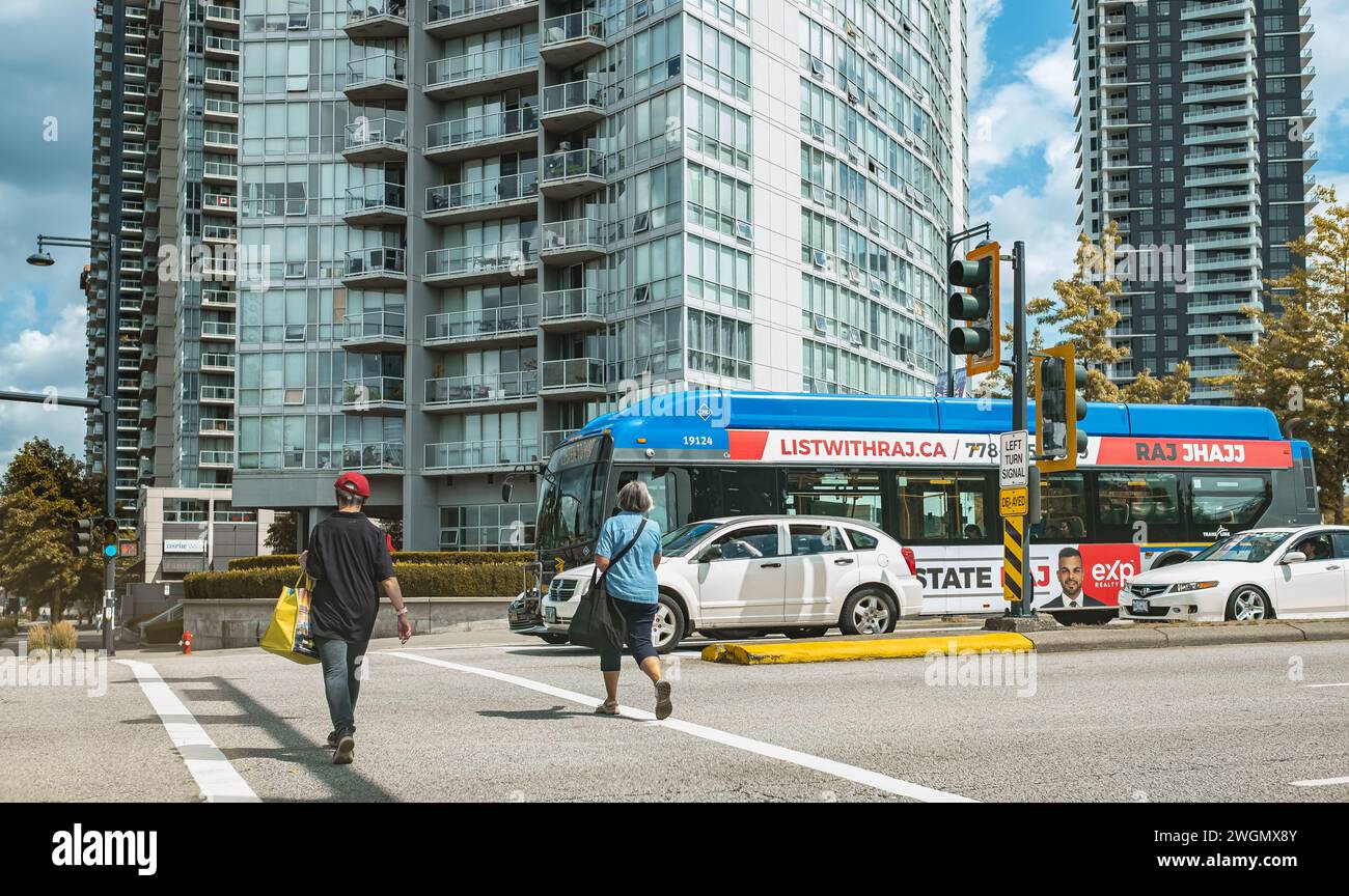 View of busy crossroads at Surrey Vancouver British Columbia Canada ...