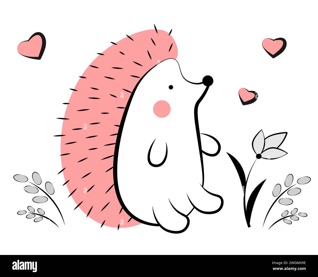 Hedgehog in flowers on white background. Doodle Stock Vector Image ...