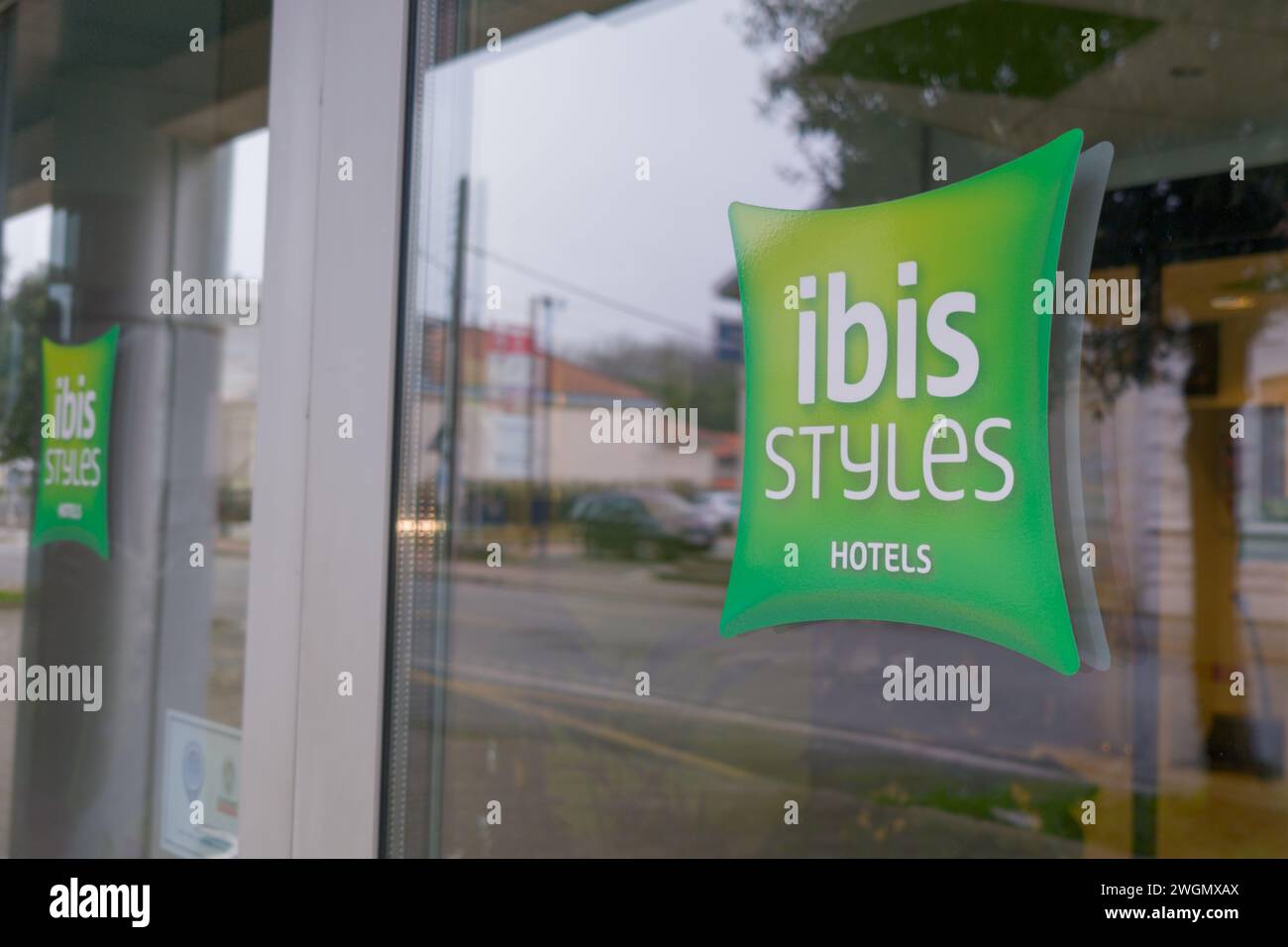 Bordeaux , France - 02 05 2024 : ibis style green pillow sign logo and ...