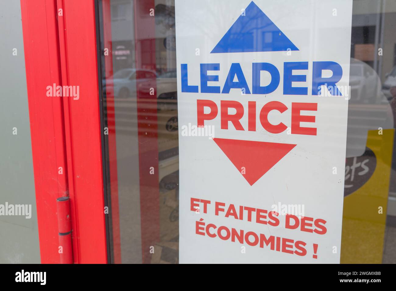 Bordeaux , France - 02 05 2024 : Leader Price sign text red blue shop ...