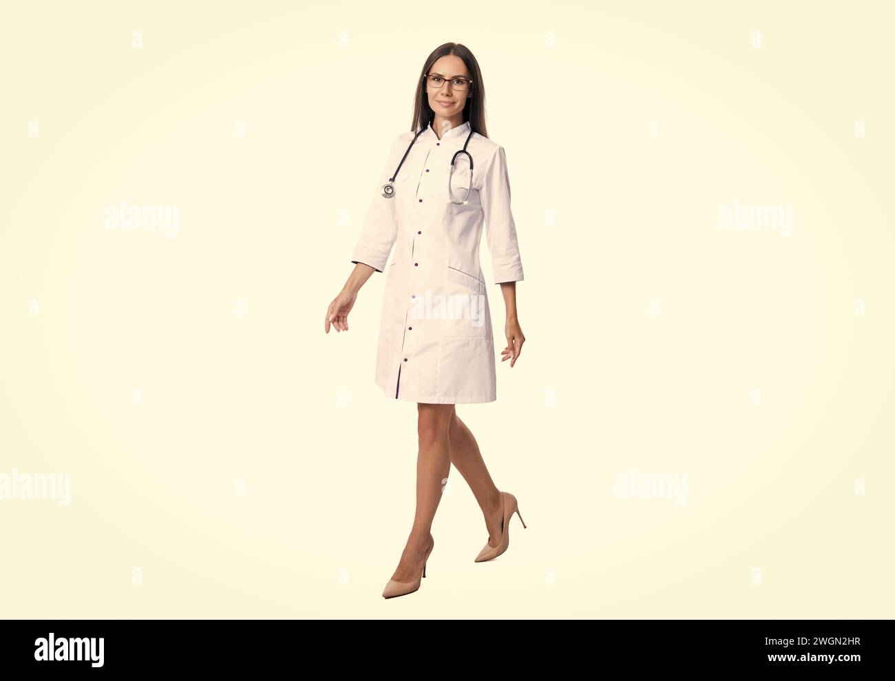 photo of walking cardiologist woman wear white coat. cardiologist woman ...
