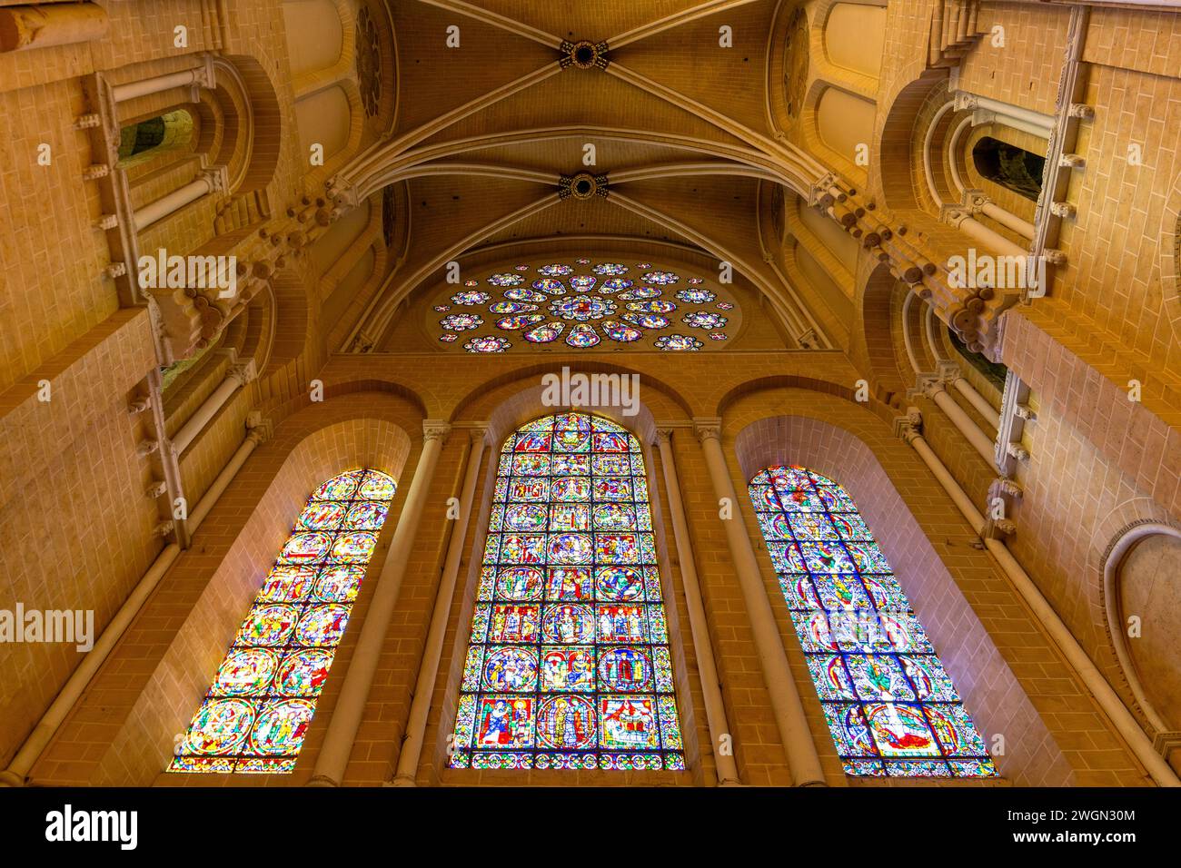 Cathedral of Our Lady of Chartres, France, interior, rose window and ...