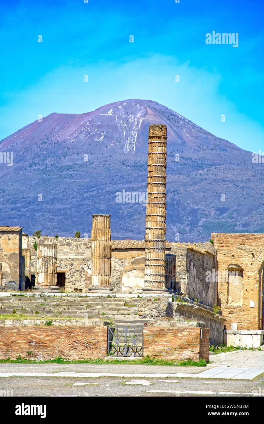 Pompeii, Italy, Roman city which was destroyed by mount Vesuvius (seen ...