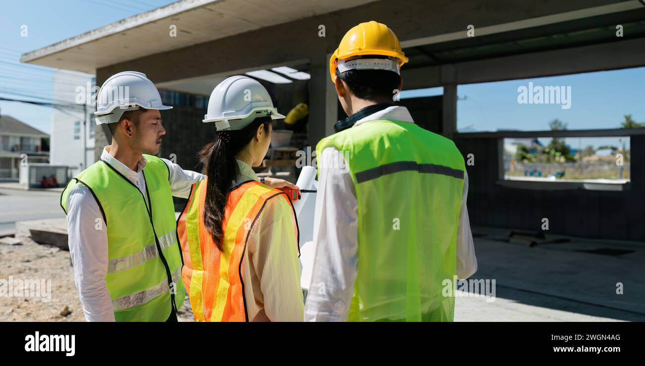 team engineer, foreman, architect meeting for colleagues discussing and ...