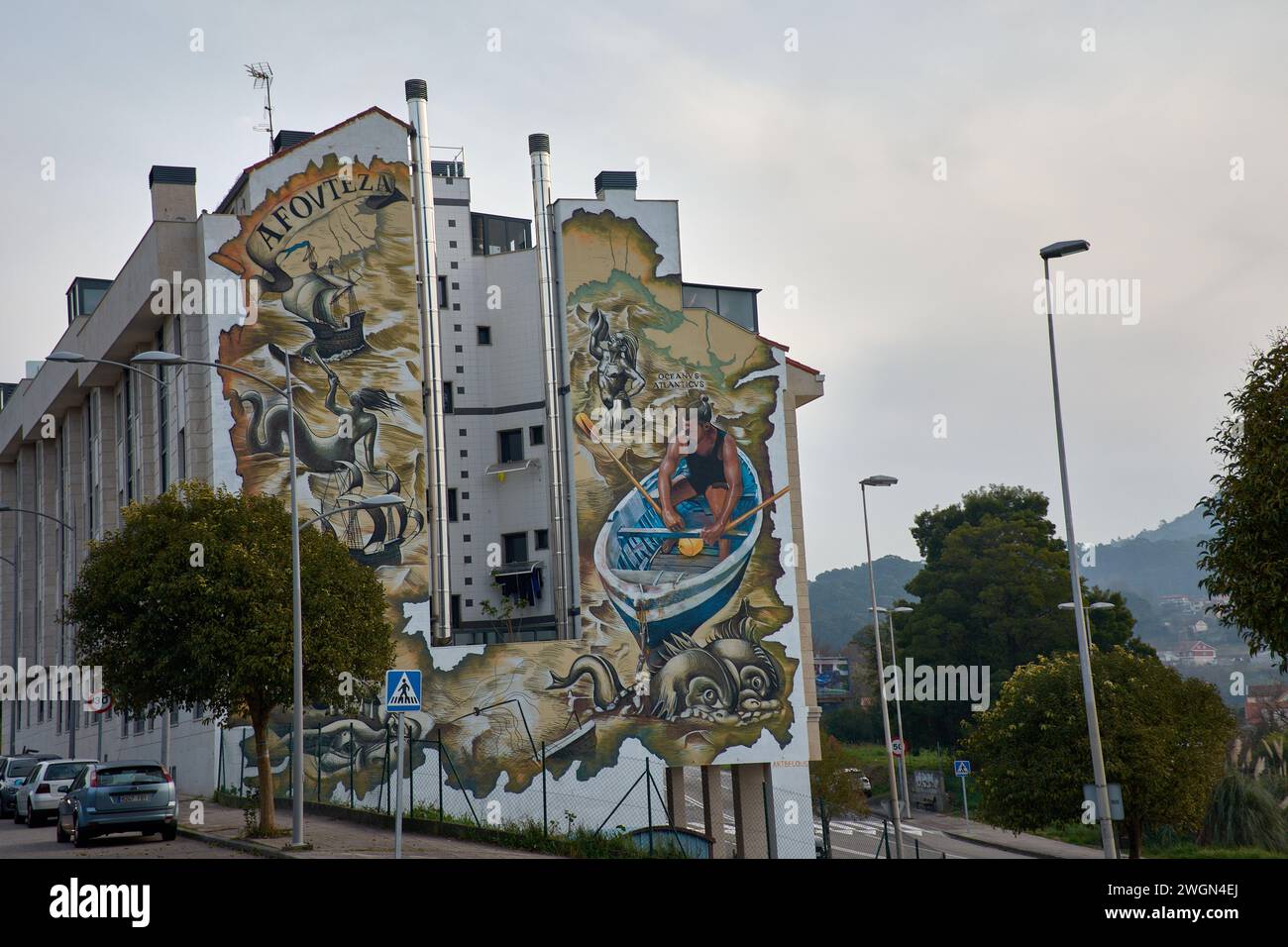 Vigo, Spain; February,05,2024: 'Afouteza', mural from Vigo with which a ...