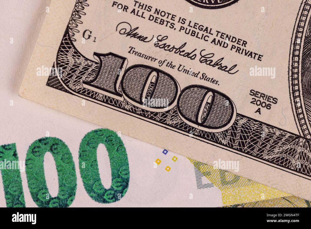 American dollars and euros close-up, various freely convertible ...