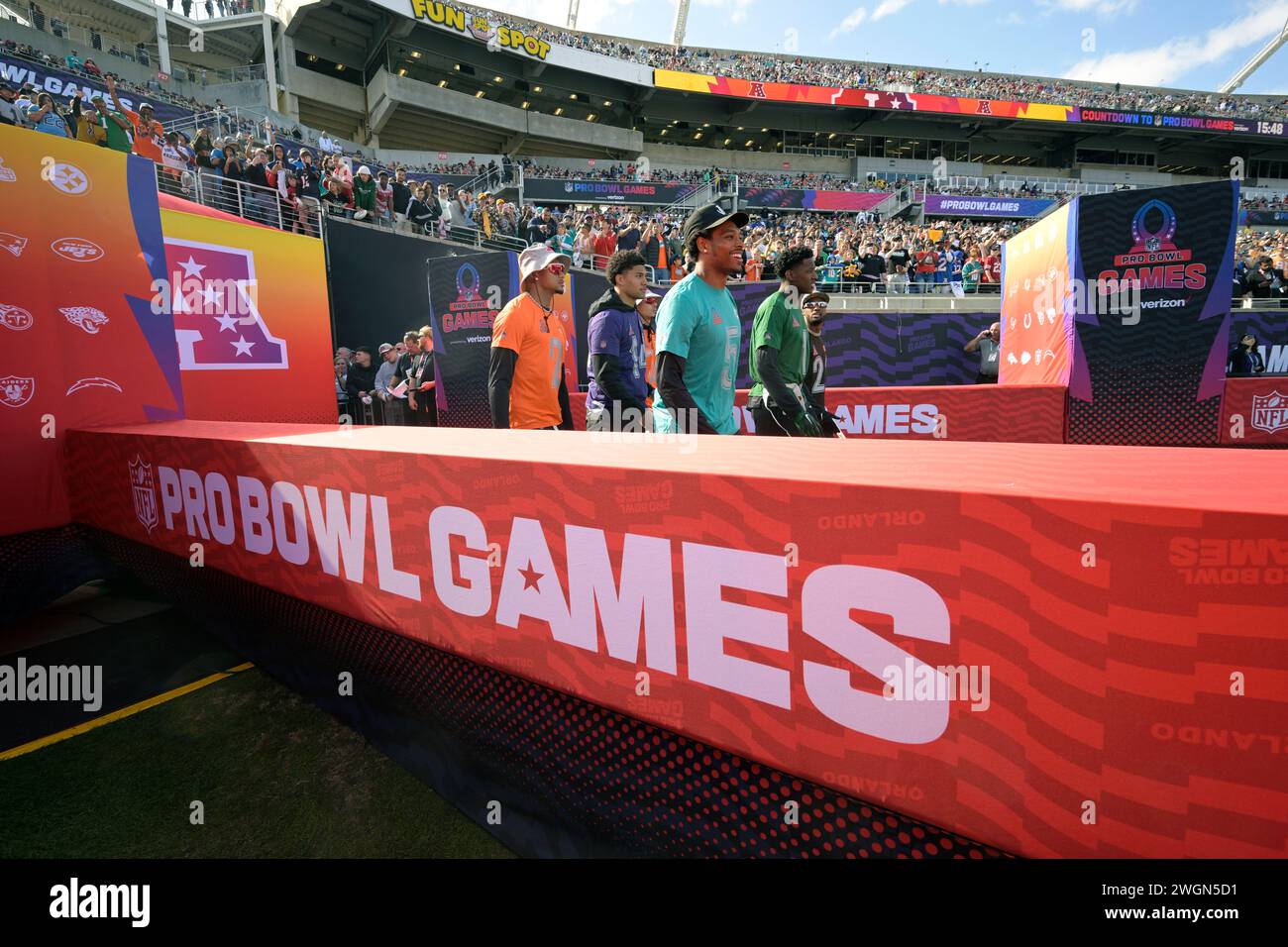 AFC defensive backs walk to the field during player introductions ...
