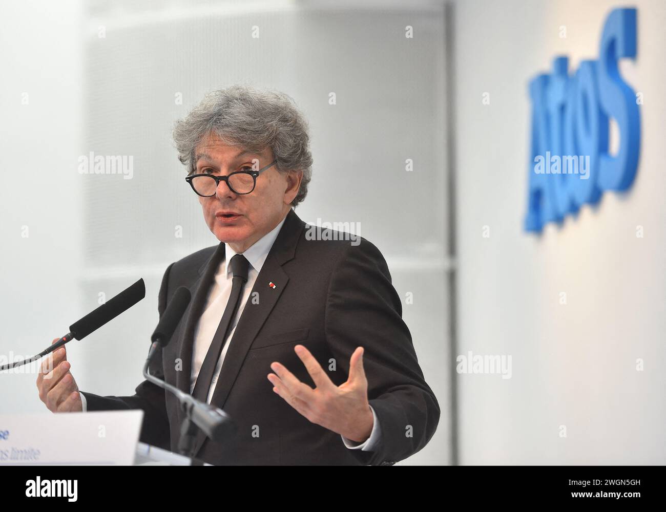 File photo - Atos Chairman and CEO Thierry Breton delivers his speech ...