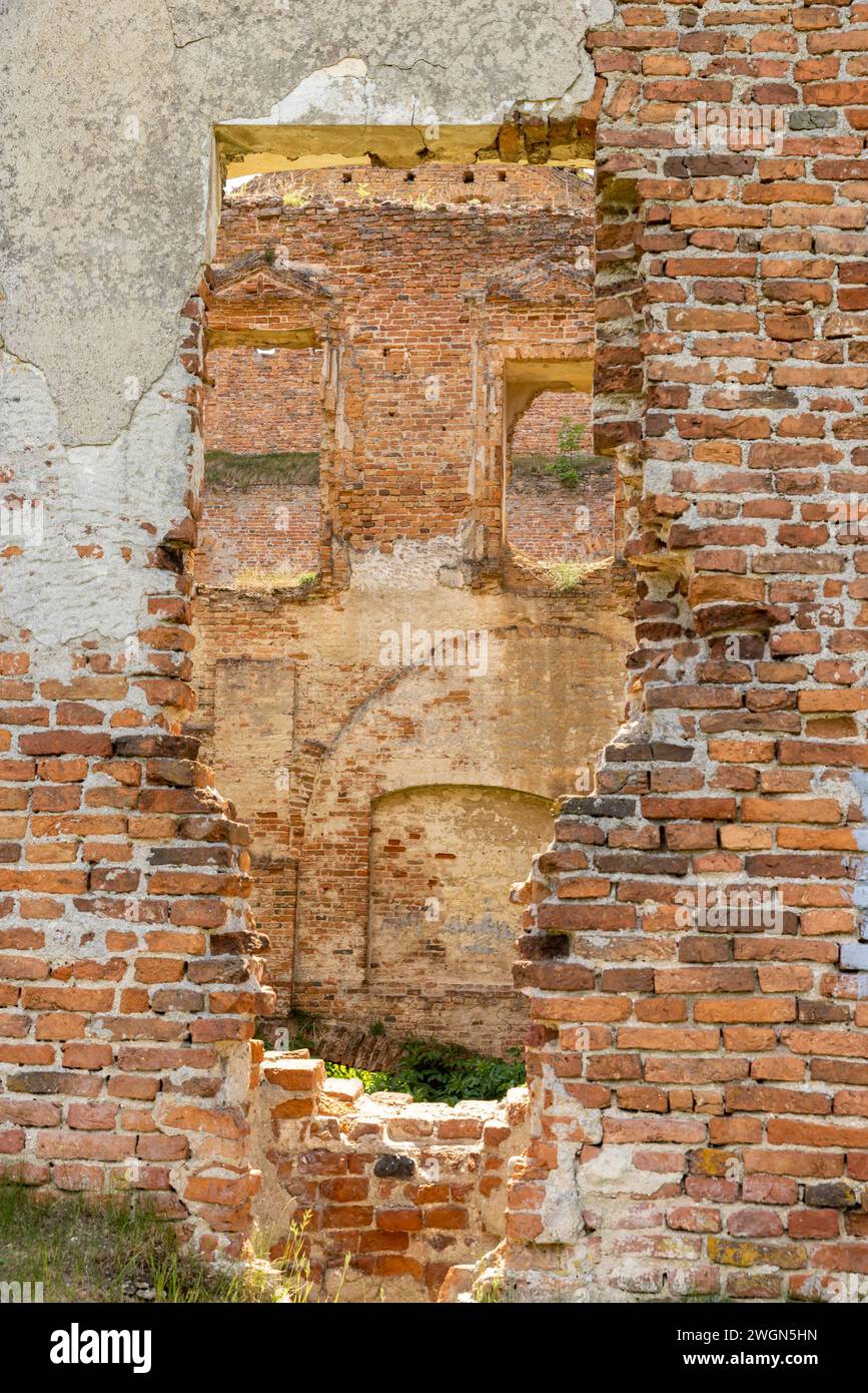 red brick ruins , damaged red bricks from the wall of an ancient ...