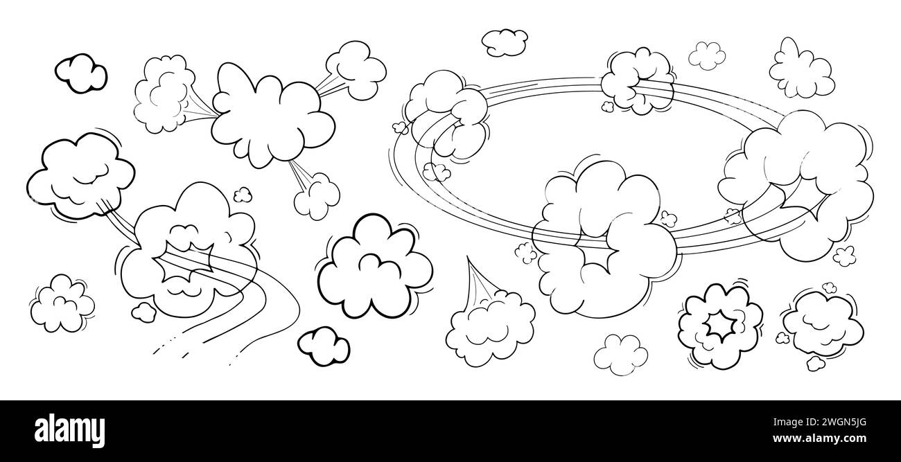 Comic motion effect, clouds speed way, trail set fast wind swirl, puff ...