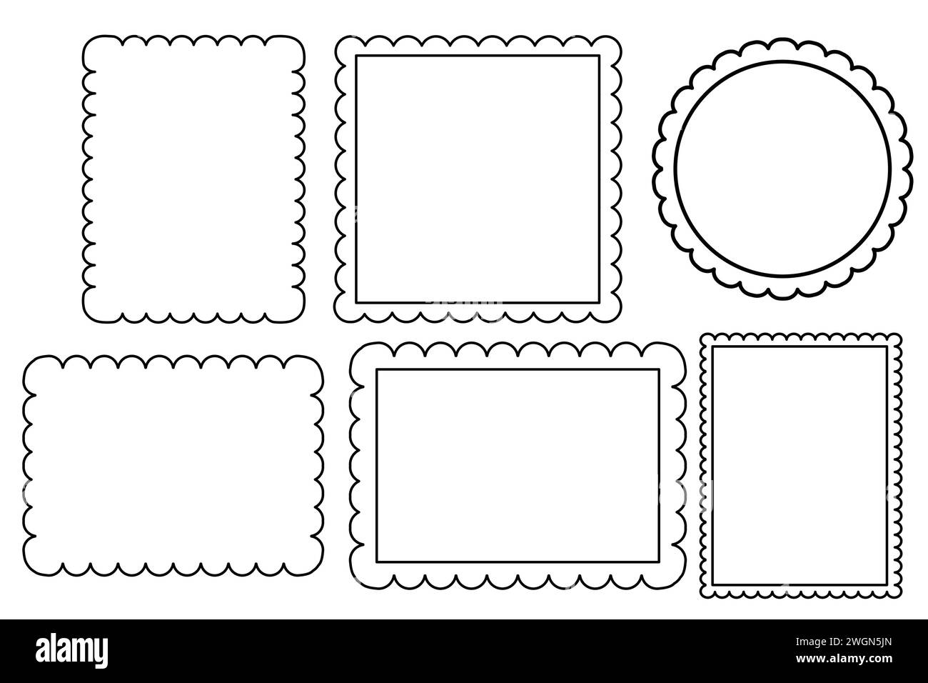 Scalloped edge border silhouette shapes, wavy borders isolated on white ... Scalloped edge border silhouette shapes, wavy borders isolated on white ...