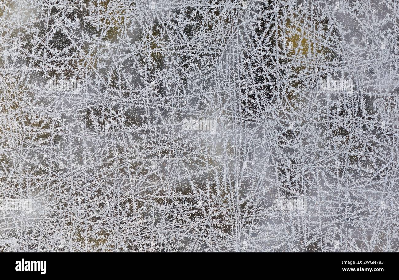 Thin frost pattern on window surface Stock Photo - Alamy