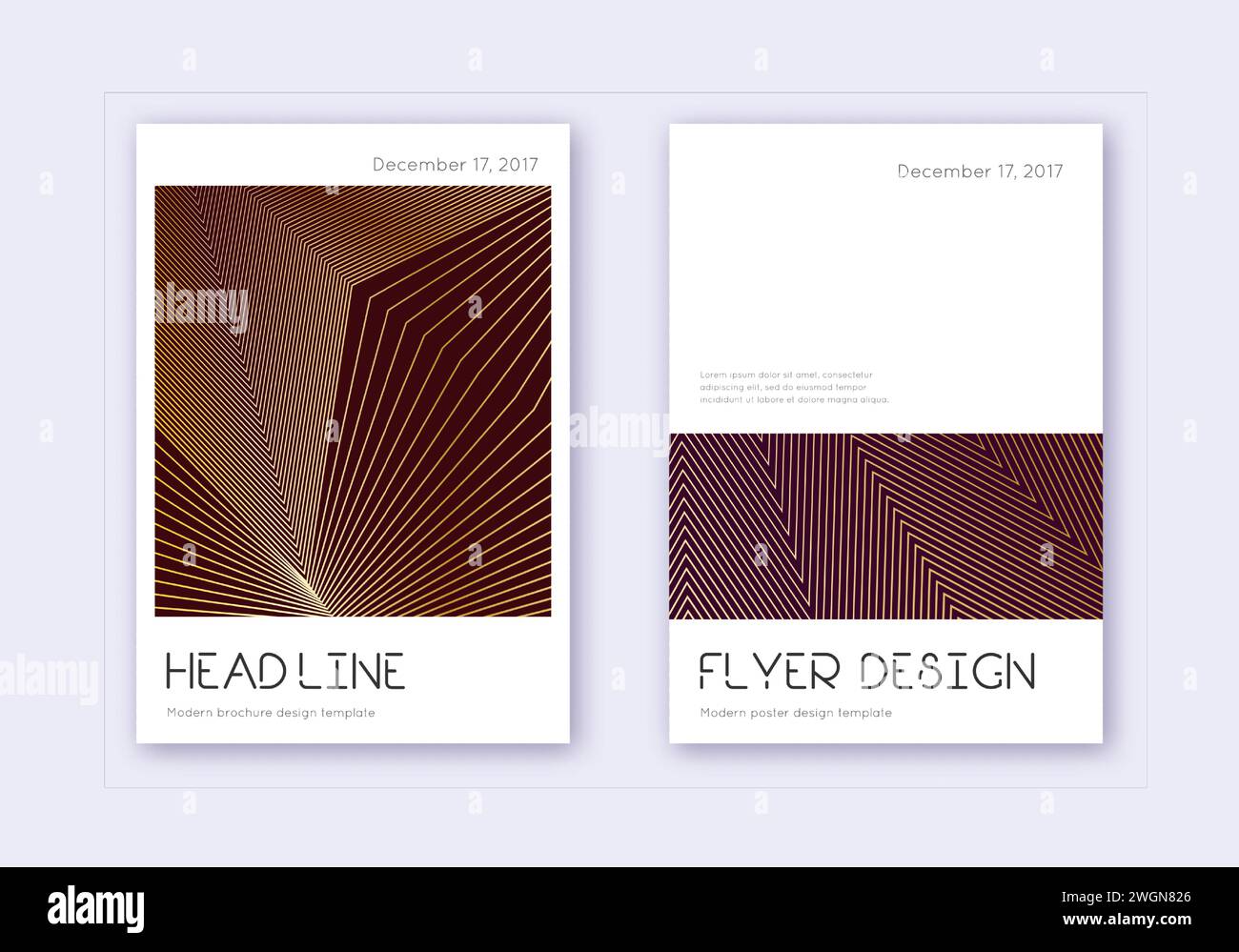 Minimal cover design template set. Gold abstract lines on maroon ...