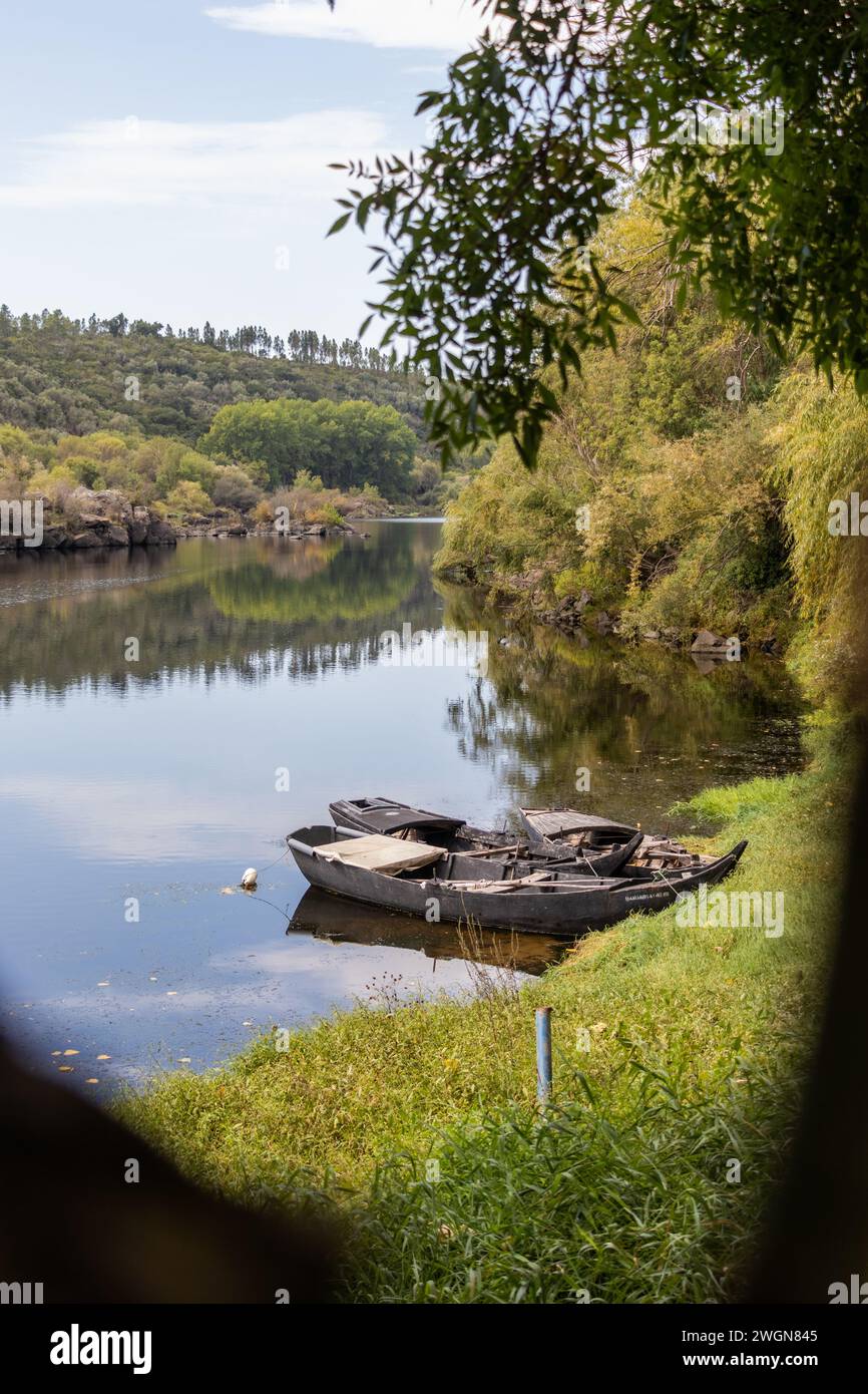 two small boats in the river Stock Photo - Alamy