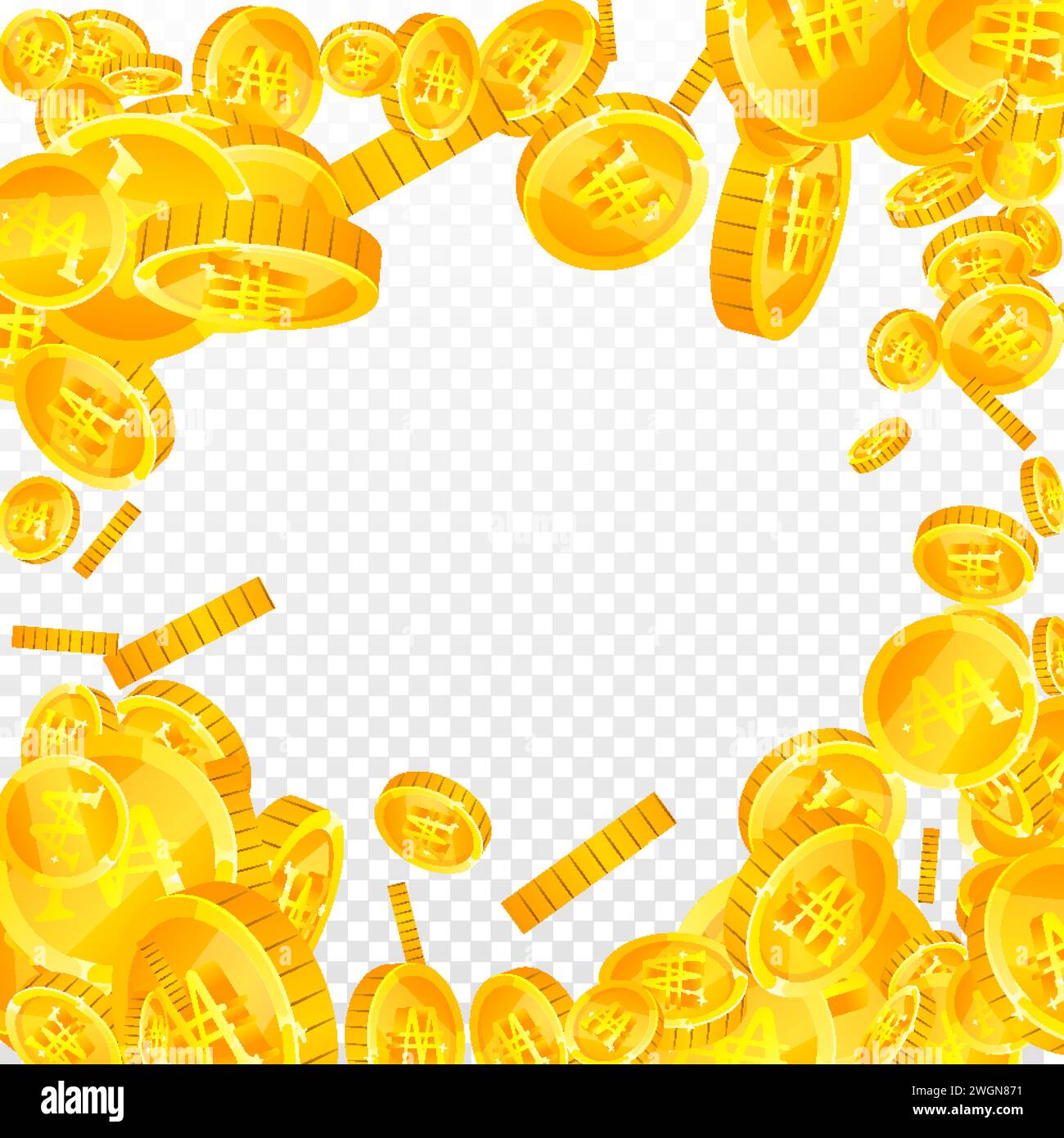Korean won coins falling. Scattered gold WON coins. Korea money. Great ...