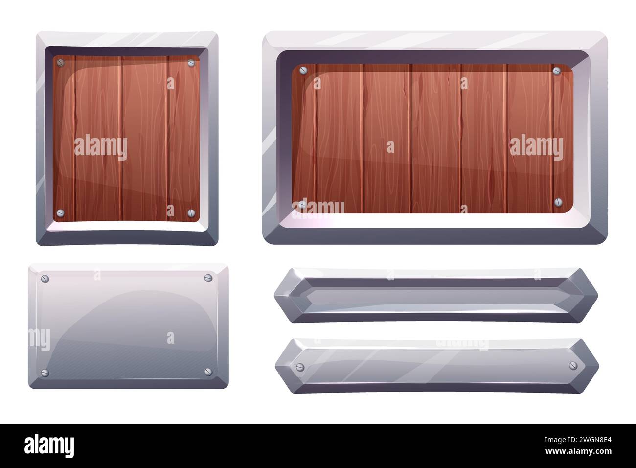 Set Metal steel frames, iron panel, silver border with wood game menu ...