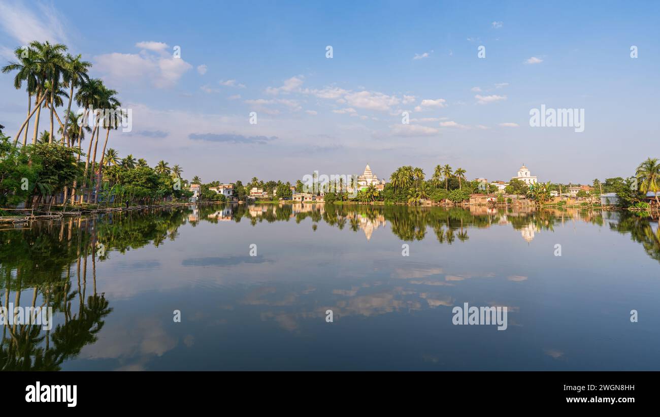 Scenic landscape panorama with Bhubaneshwar Shiva temple and houses ...