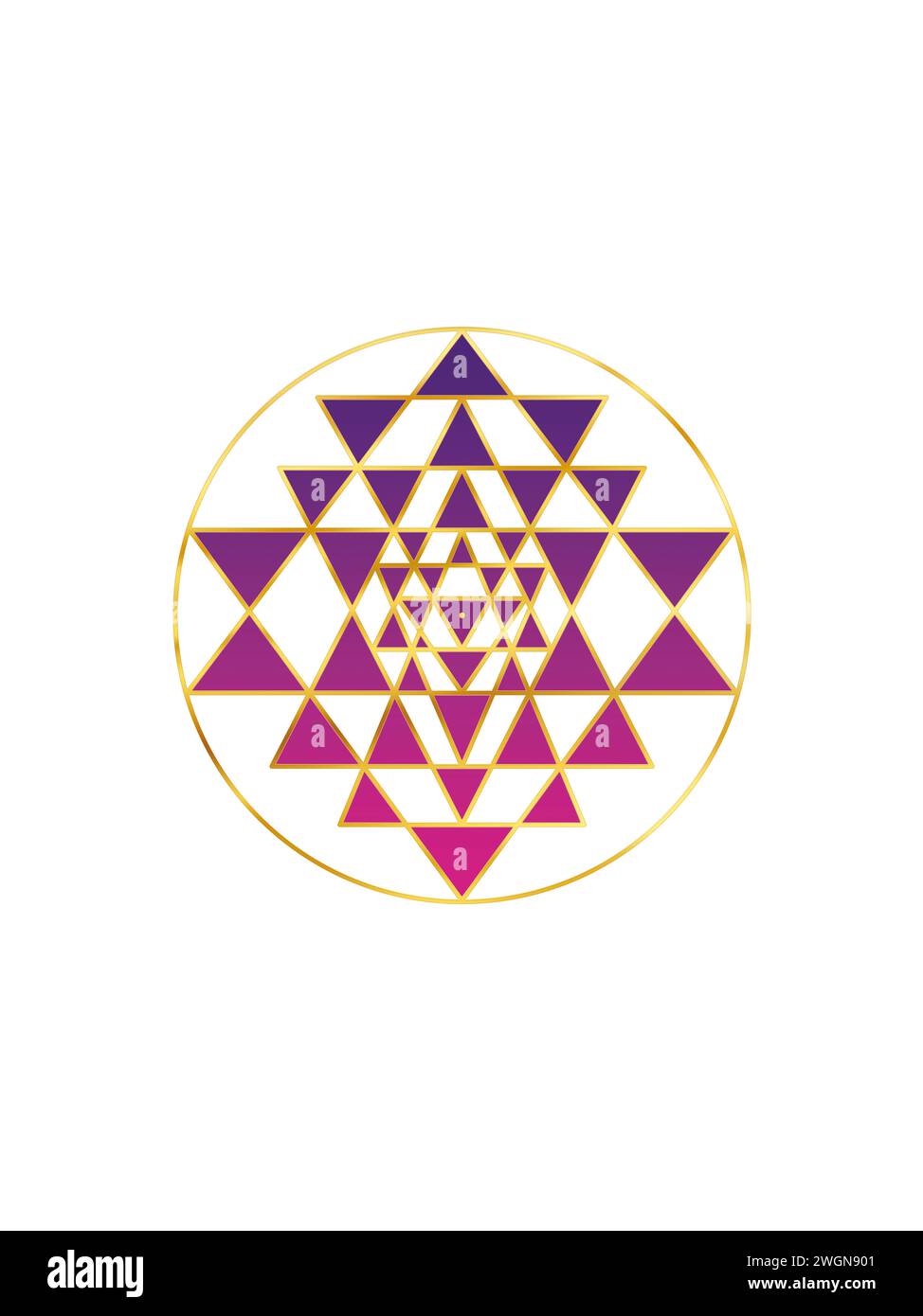 Sri yantra symbol with gold and purple colors isolated on white ...