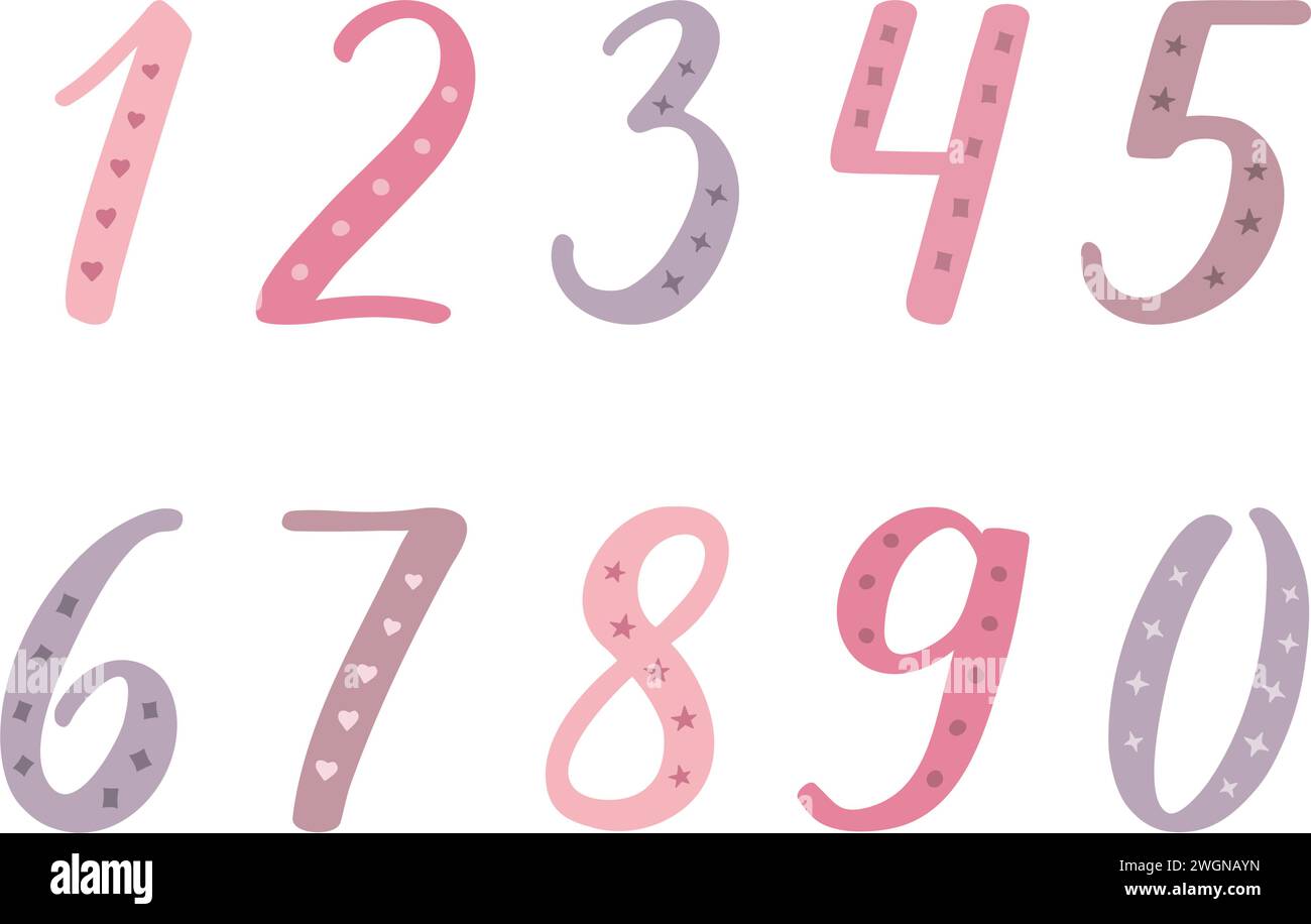 Numbers 1, 2, 3, 4, 5, 6, 7, 8, 9, 0 handwritten lettering with thick ...