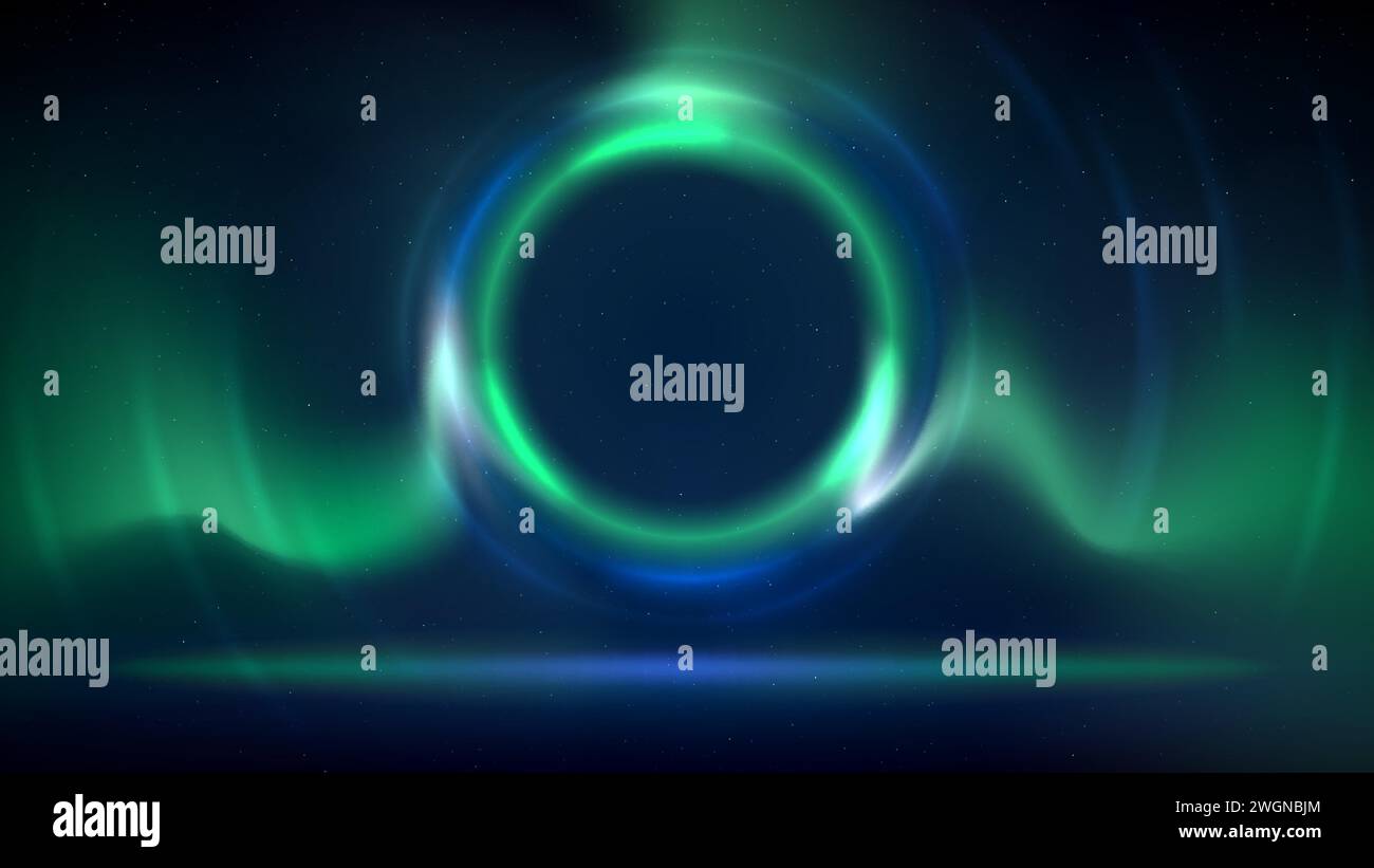 Stage with blue green circular lighting background. Shining light ring ...