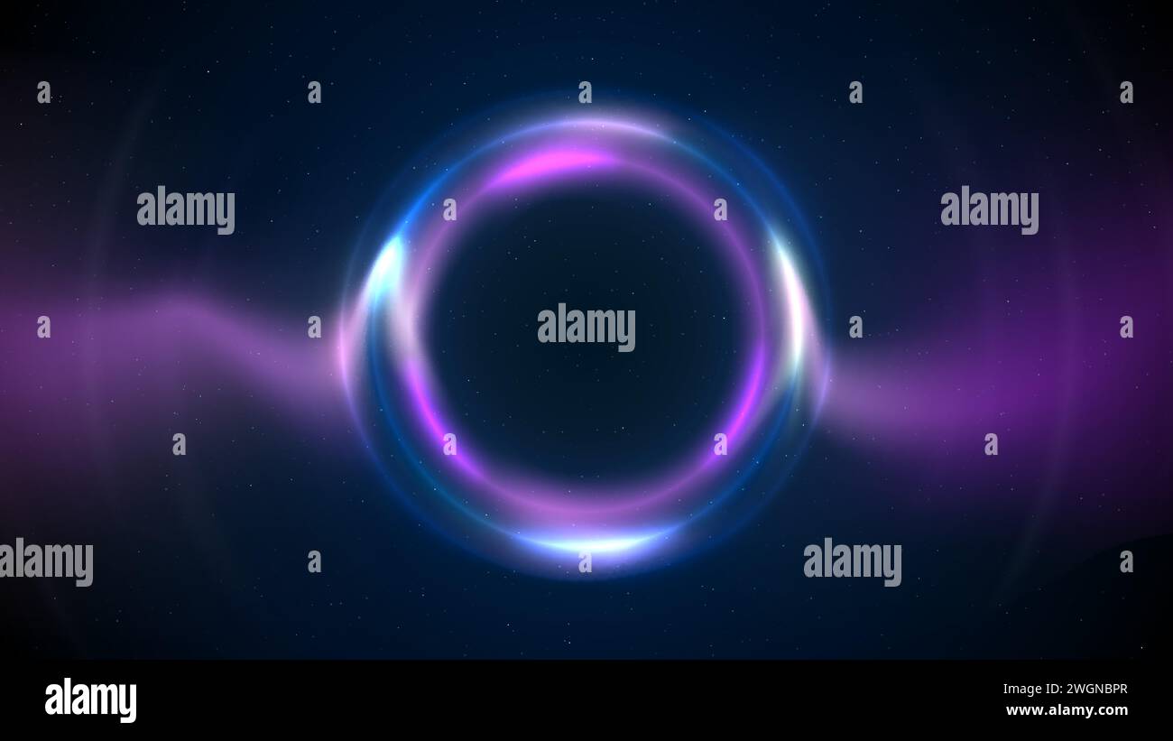 Pink blue purple circular light frame on dark background. Light ring ...