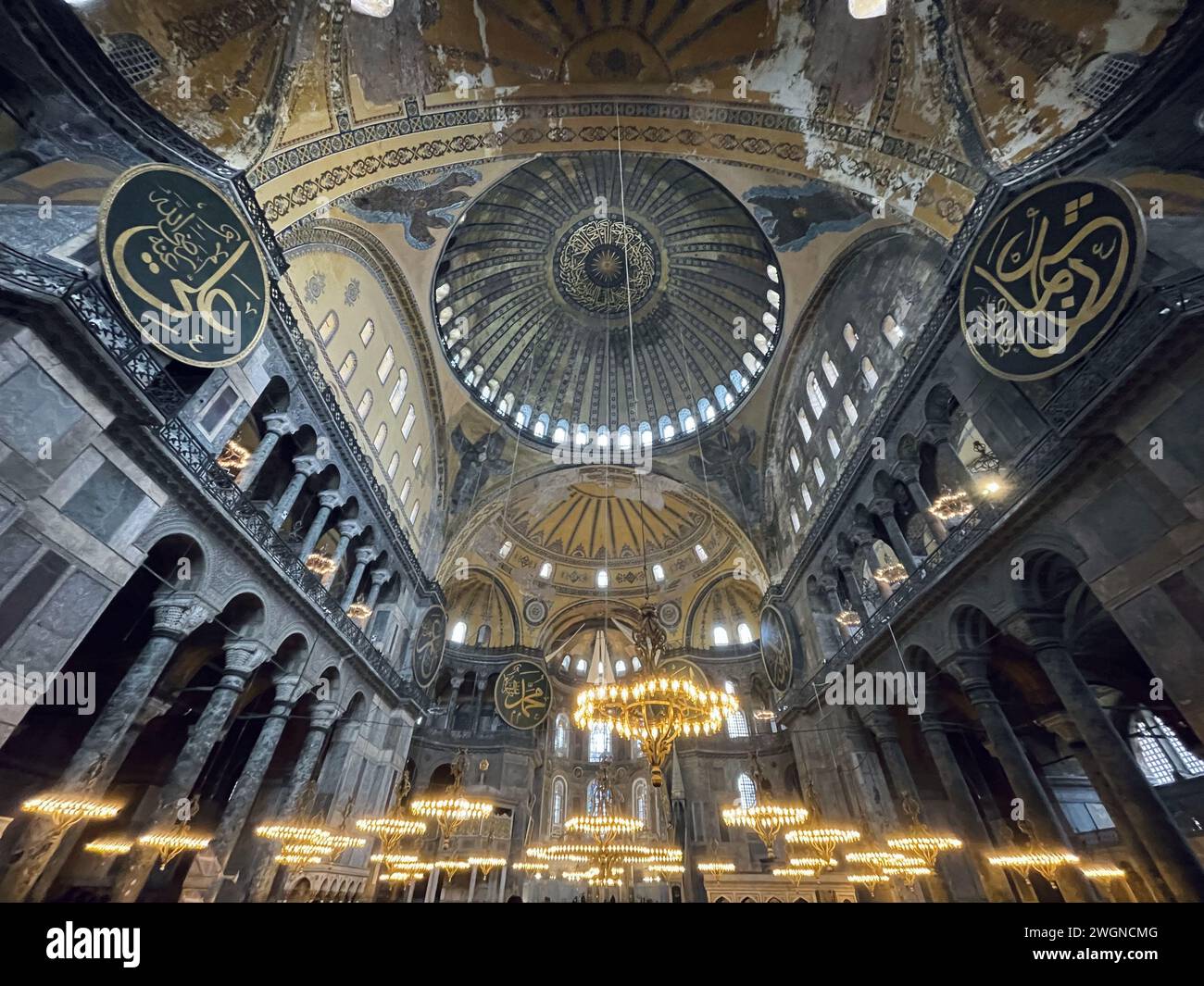 Hagia Sophia, Istanbul landmark old ancient mosque dome with candles ...