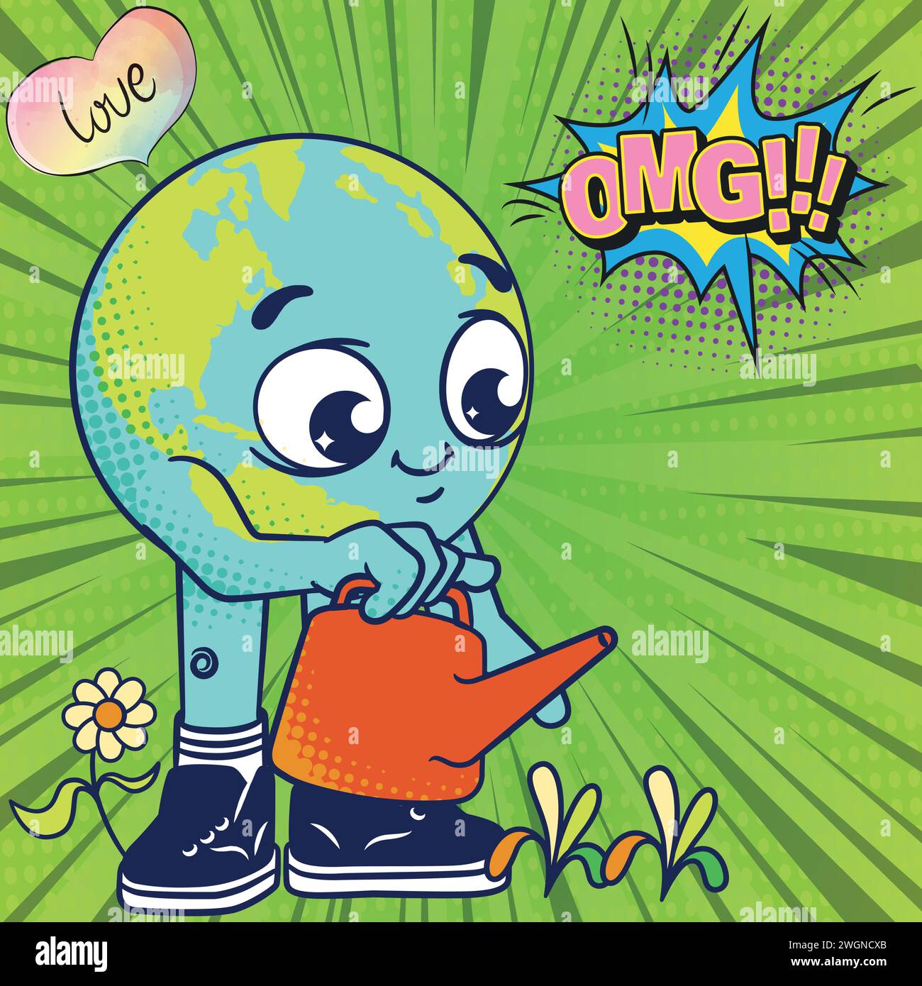 earth day cartoon pop art style Stock Vector Image & Art - Alamy