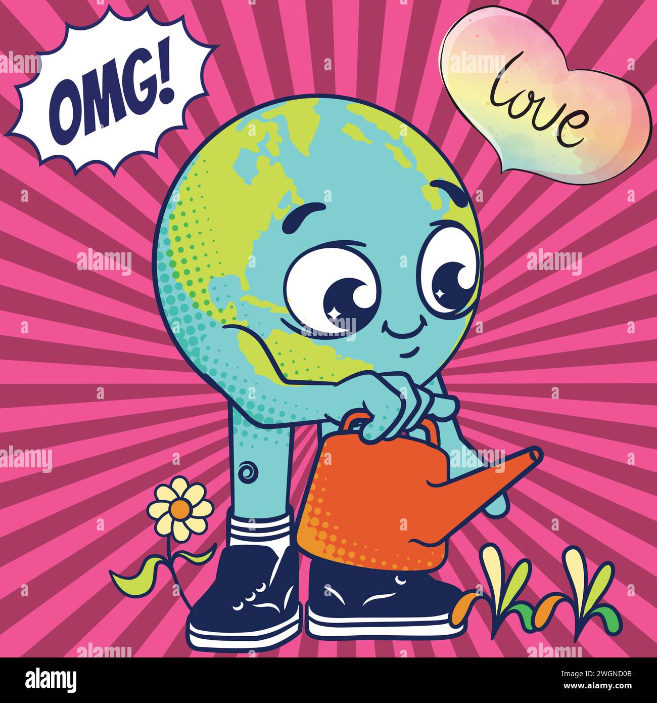 earth day cartoon pop art style Stock Vector Image & Art - Alamy
