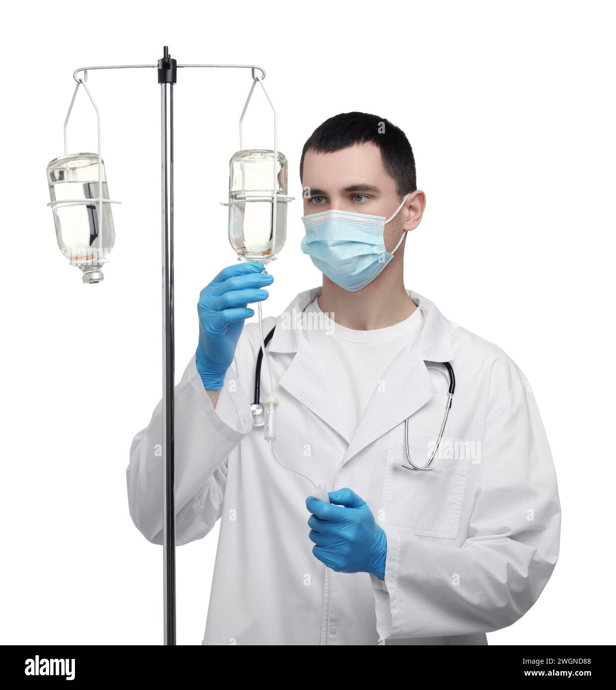 Doctor setting up iv hi-res stock photography and images - Alamy
