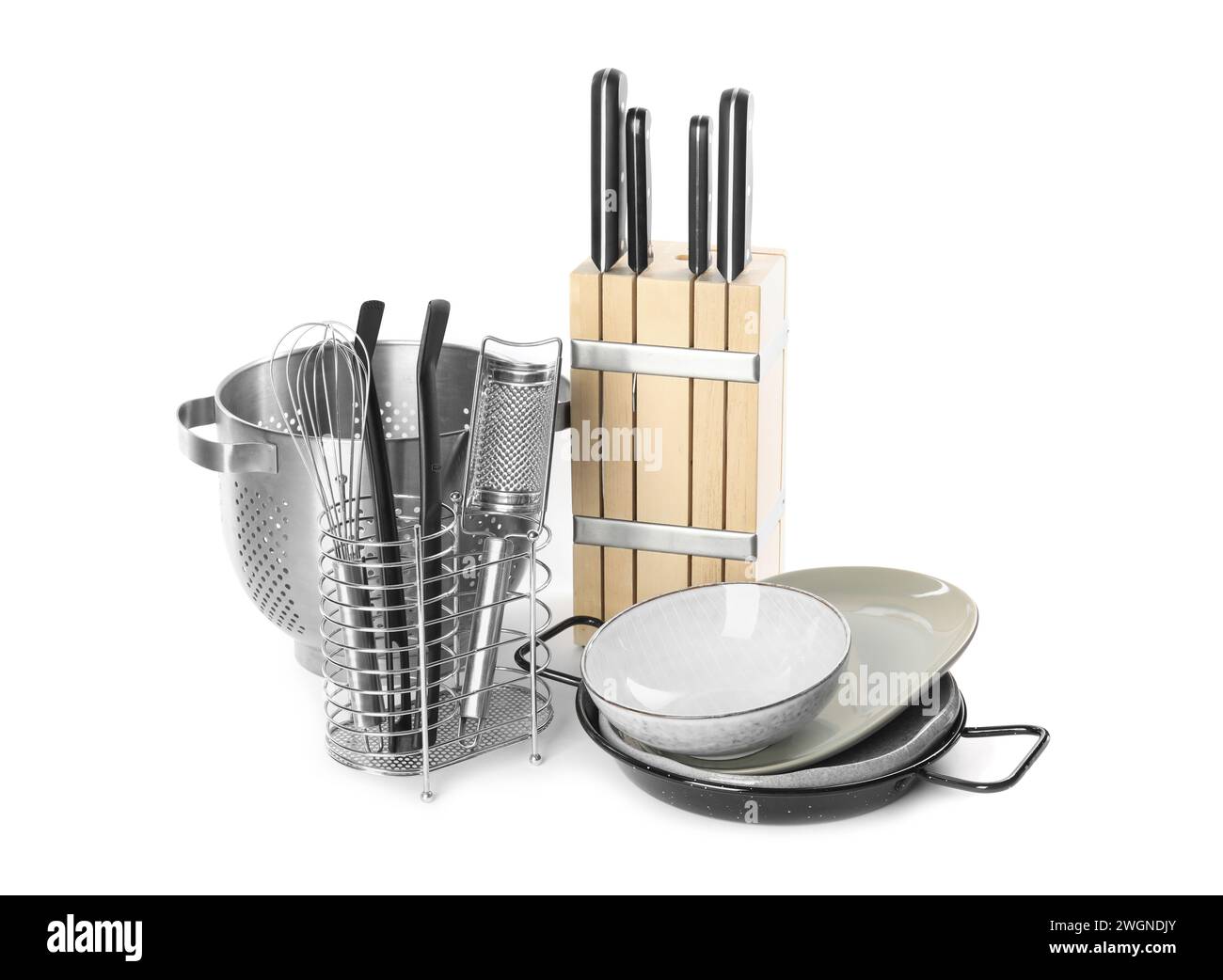 Set of different cooking utensils and dishes on white background Stock ...