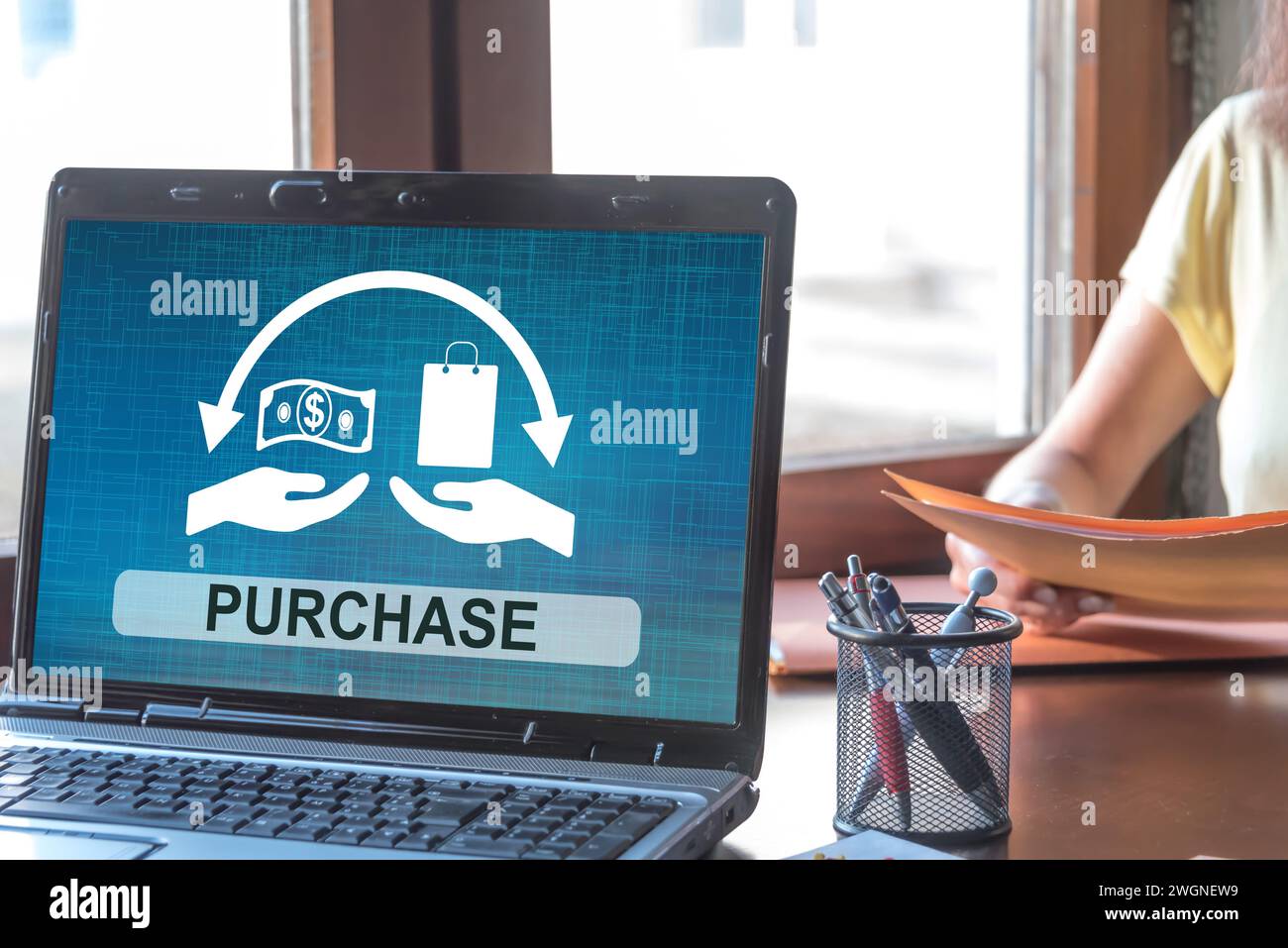 Laptop screen displaying a purchase concept Stock Photo - Alamy