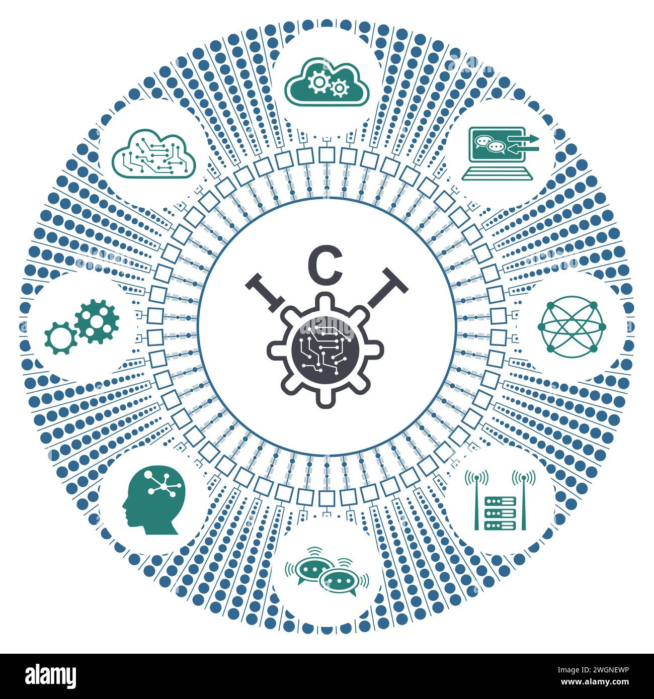 Concept of ict with connected icons Stock Photo - Alamy