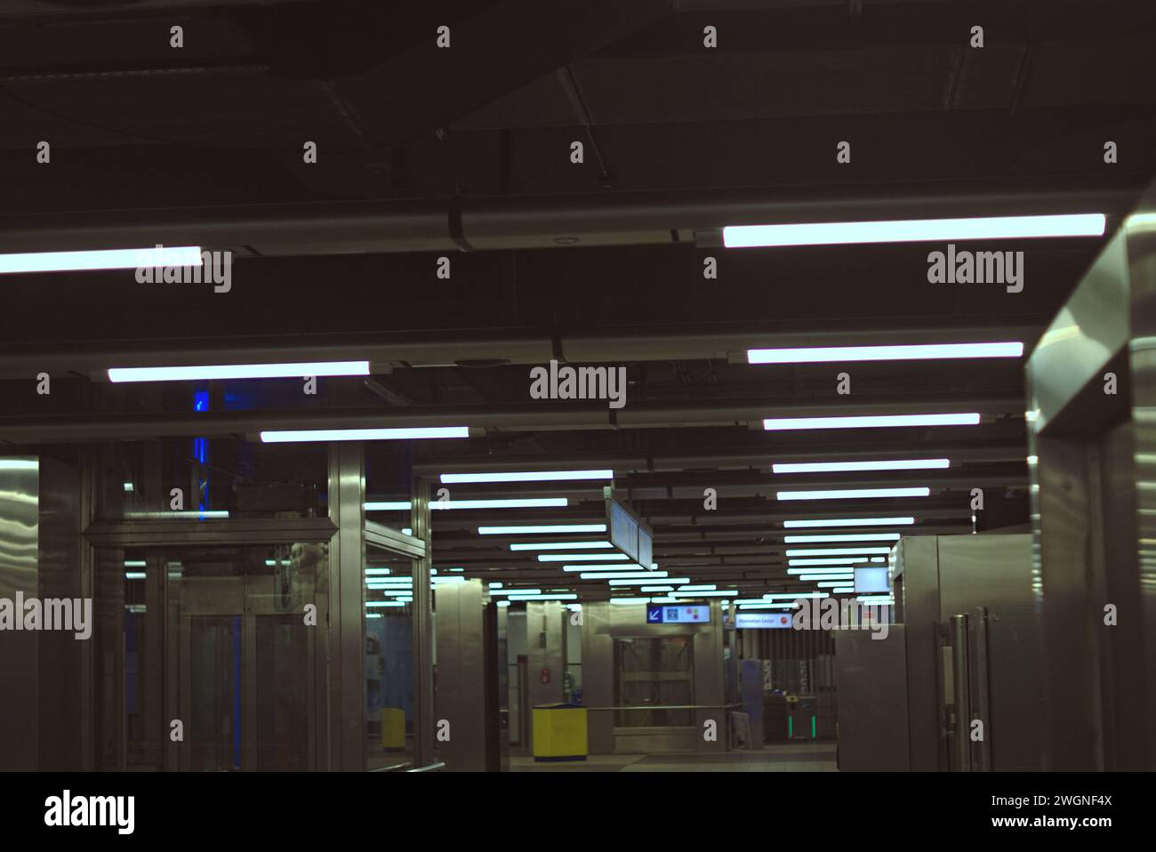 Brussels, Belgium. 5 February 2024. Interior of Brussels metro station ...