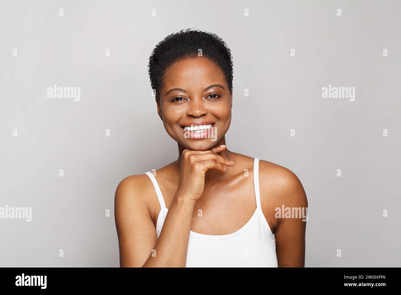 Healthy African American female model with healthy fresh clear dark ...