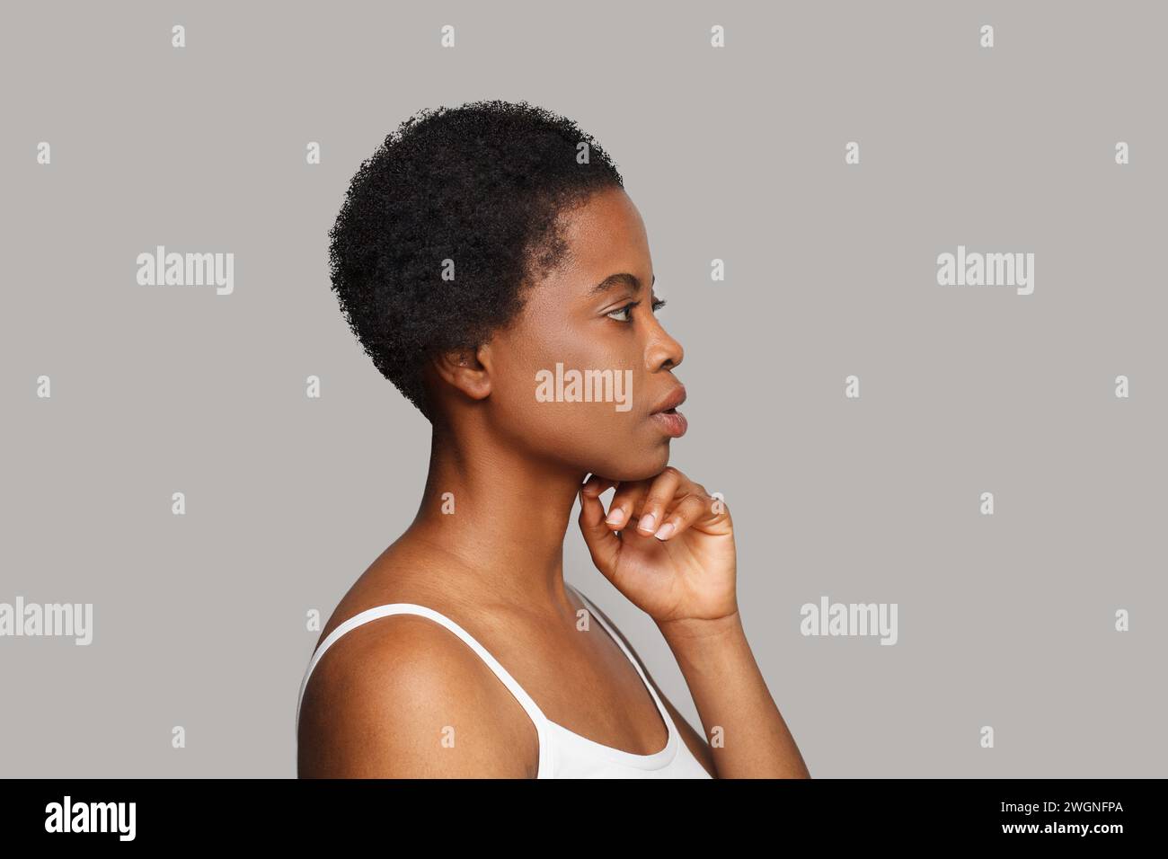 Beautiful female profile. African American female model with healthy ...